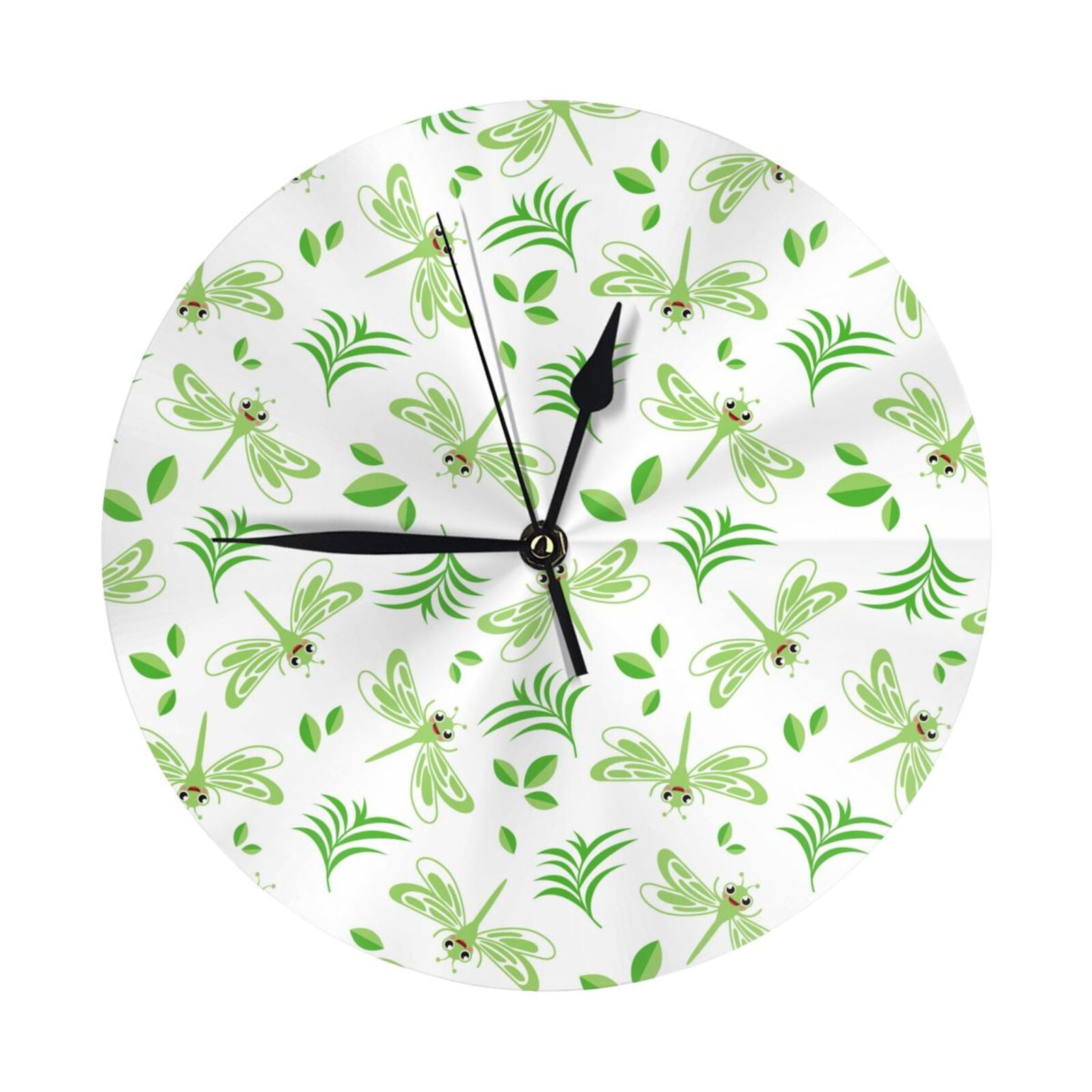 Wall Clock, Cute Dragonfly Green Wall Clocks Battery Operated Silent ...