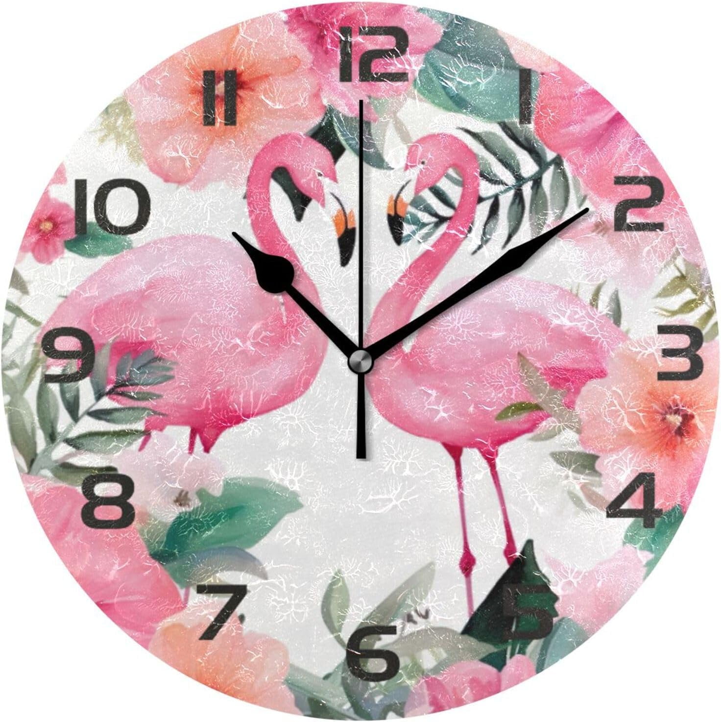 Wall Clock Cute Flamingo 10 Inch Silent Non Ticking Quality Quartz ...
