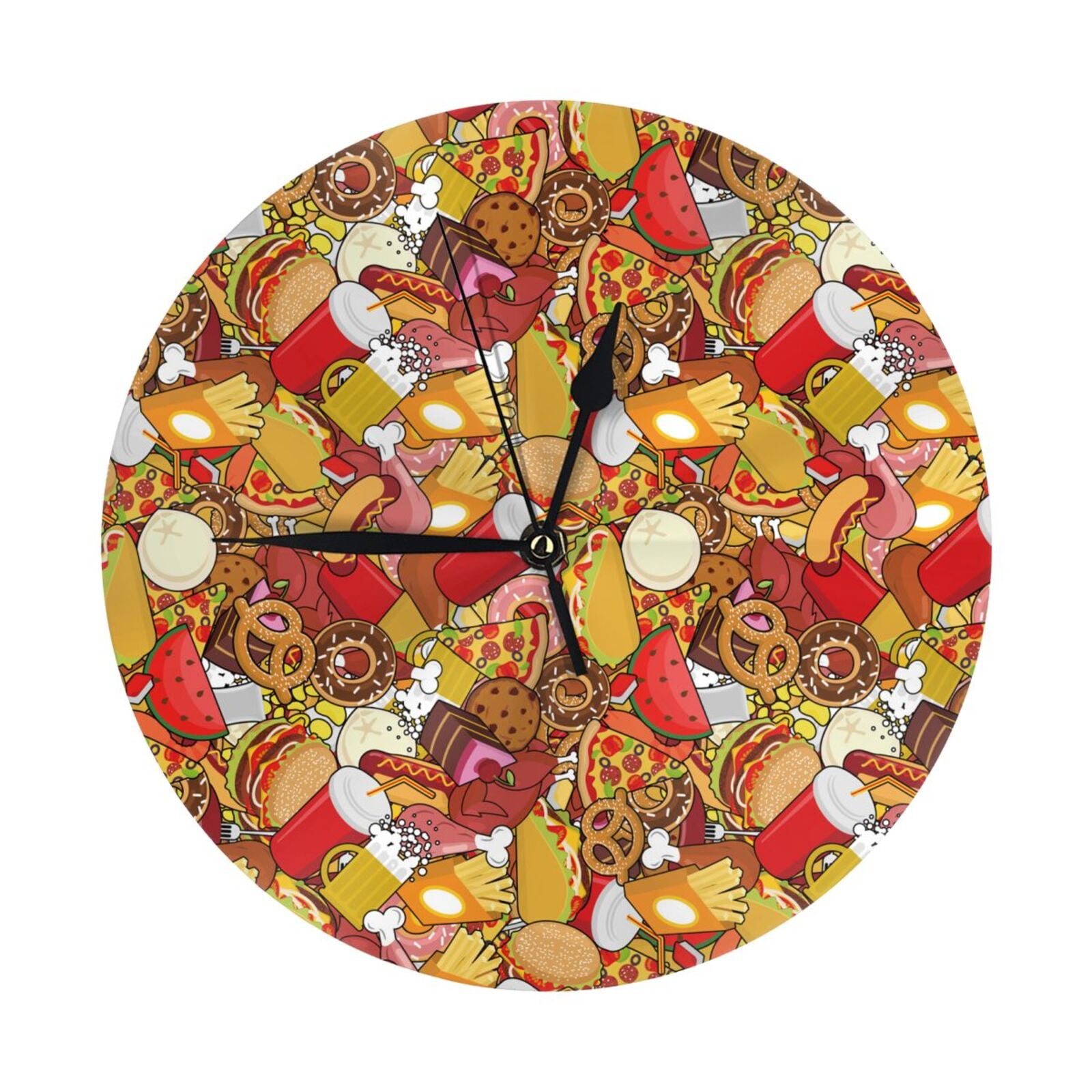 Wall Clock, Cute Food Cake Chicken Leg Donuts Wall Clocks Battery ...
