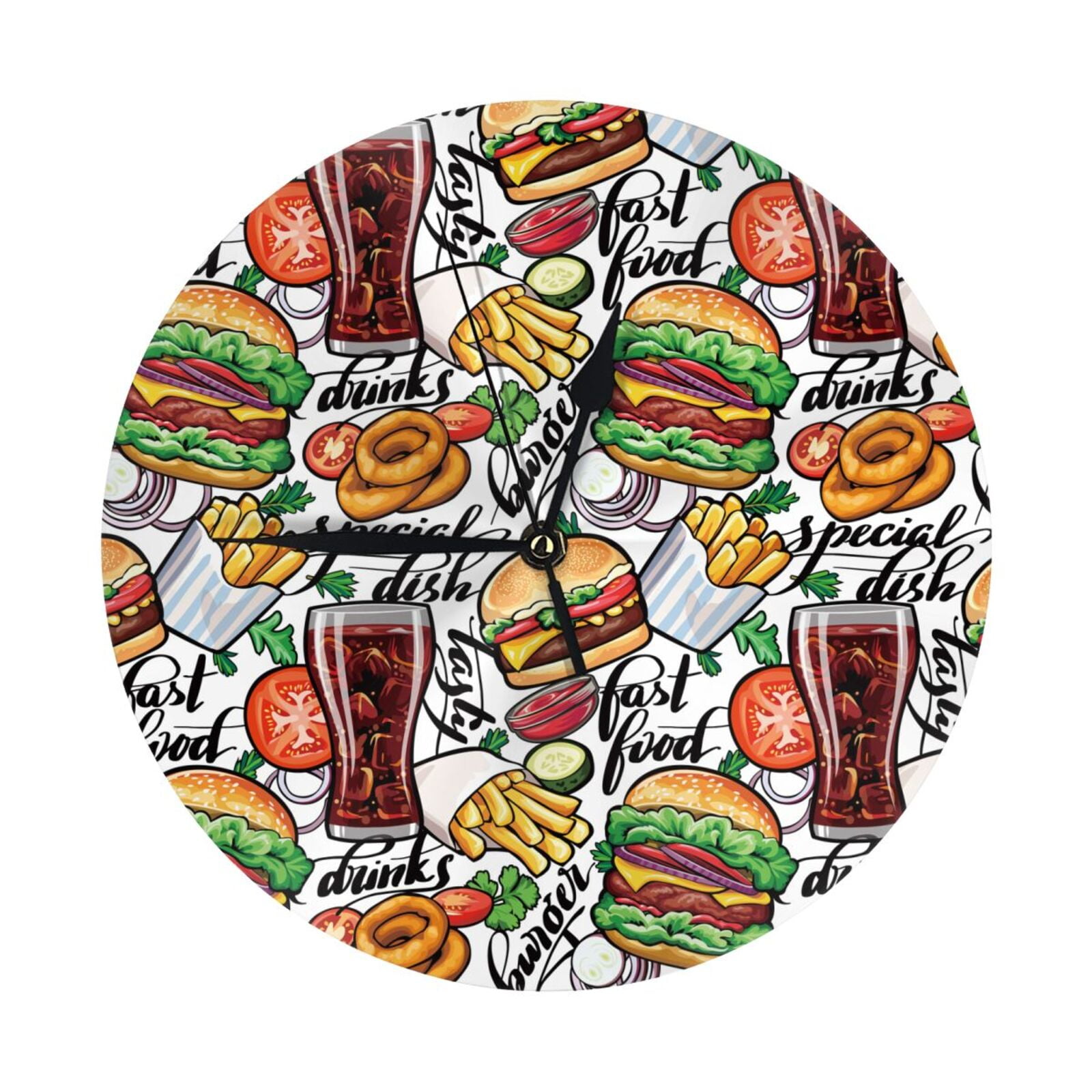 Wall Clock, Cute Food Tomato Cucumber Burger Wall Clocks Battery ...