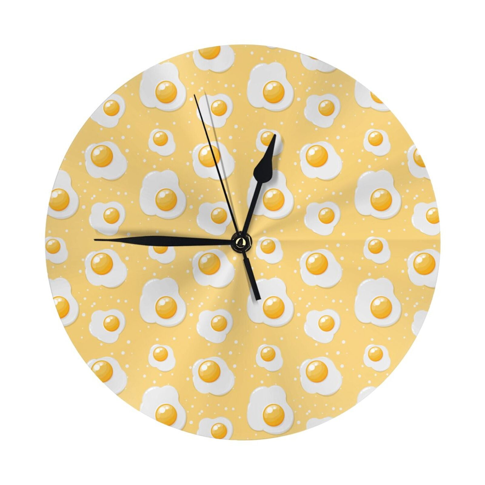 Wall Clock, Cute Fried Egg Yellow Wall Clocks Battery Operated Silent ...