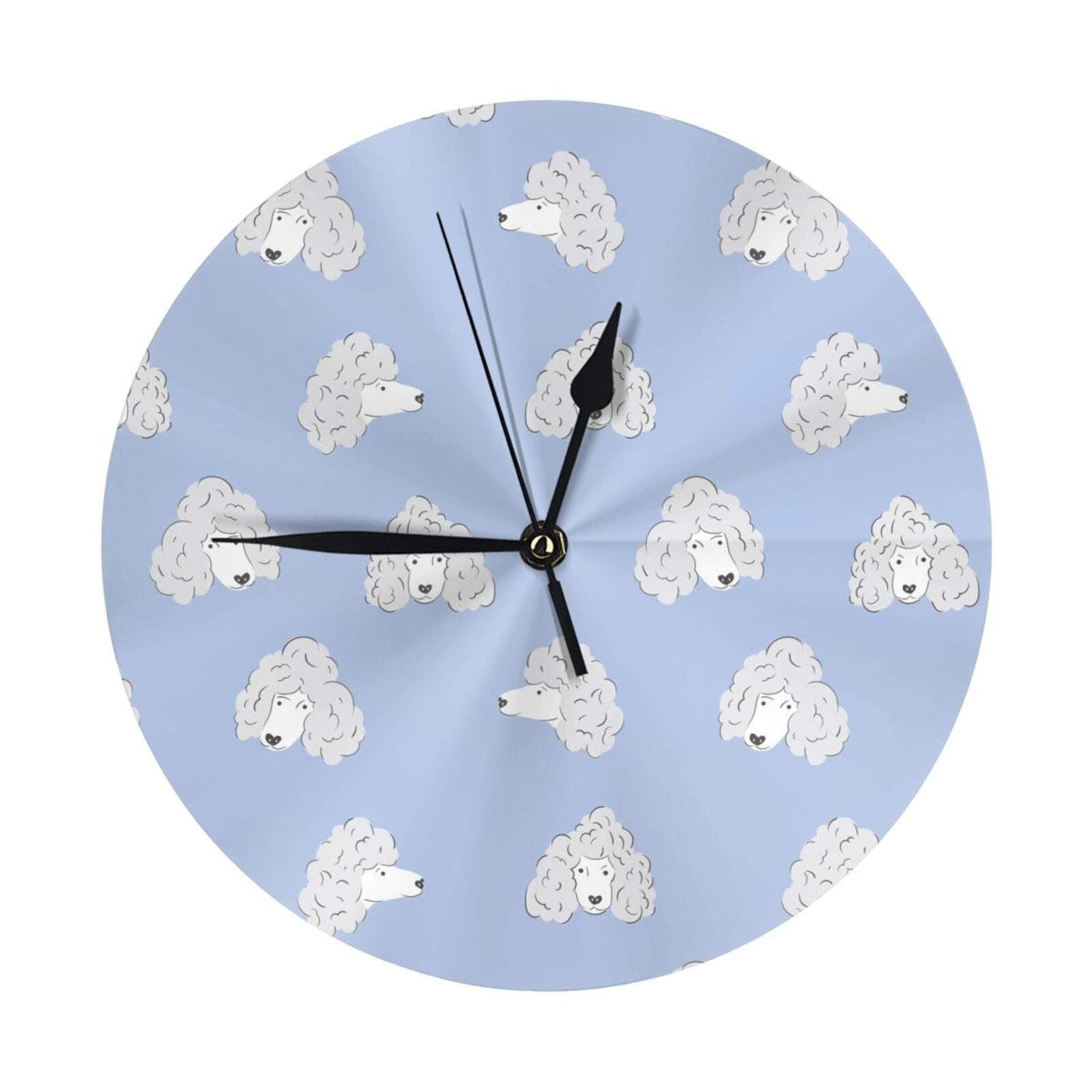 Wall Clock, Cute Funny Poodle Dog Blue Wall Clocks Battery Operated ...