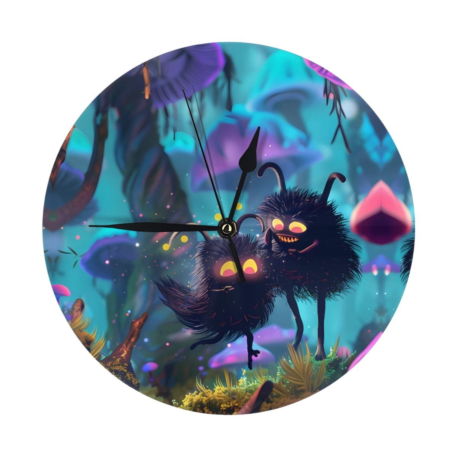 Wall Clock - Cute Fuzzy Fantasy Creatures 9.8 Inch Silent Non Ticking ...