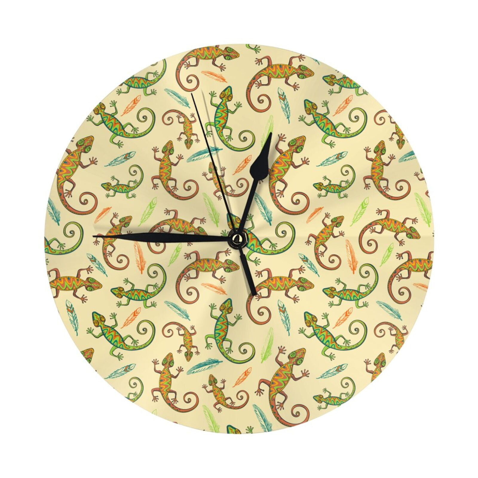 Wall Clock, Cute Gecko Lizard Feathers Wall Clocks Battery Operated ...