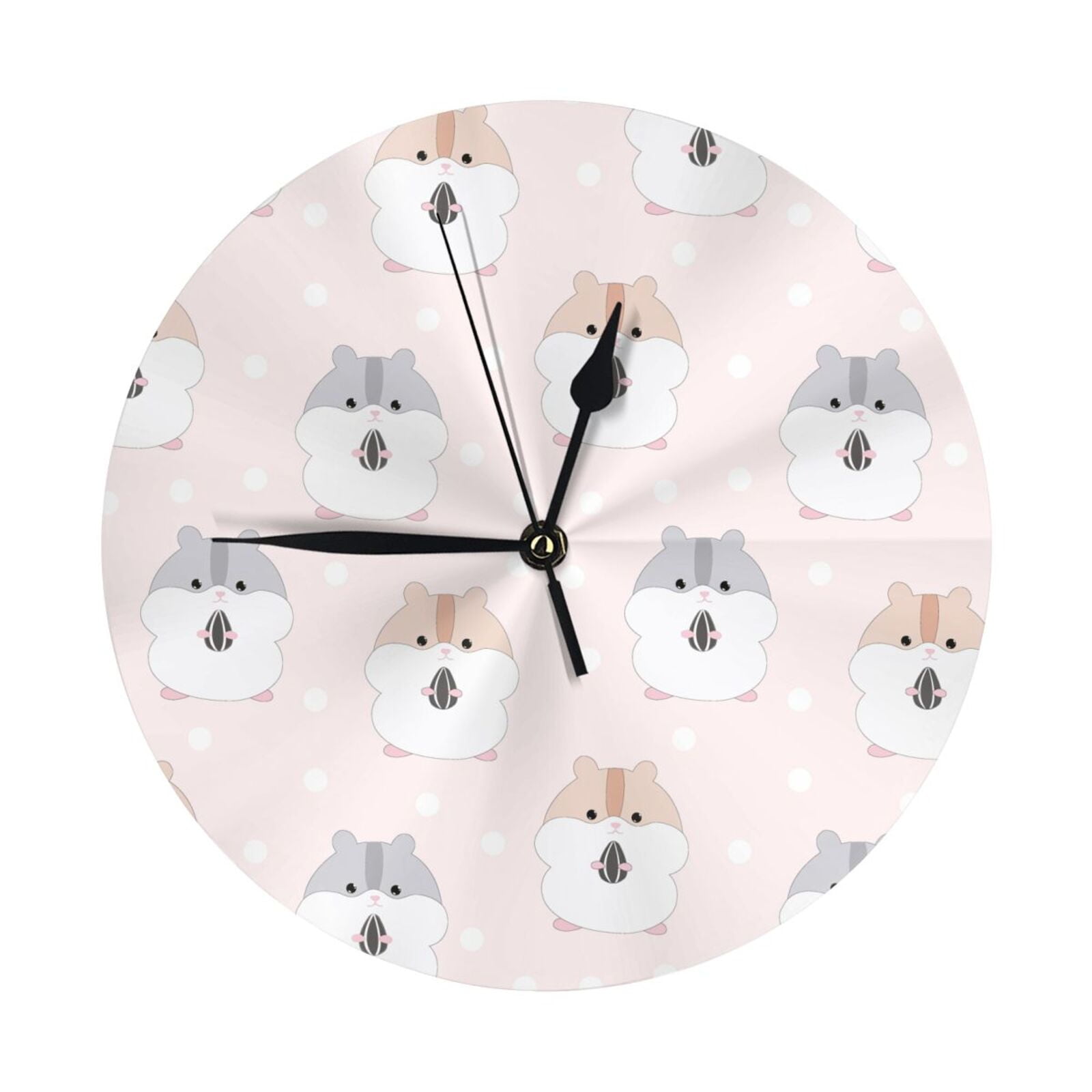 Wall Clock, Cute Hamster Sunflower Seed Pink Wall Clocks Battery ...