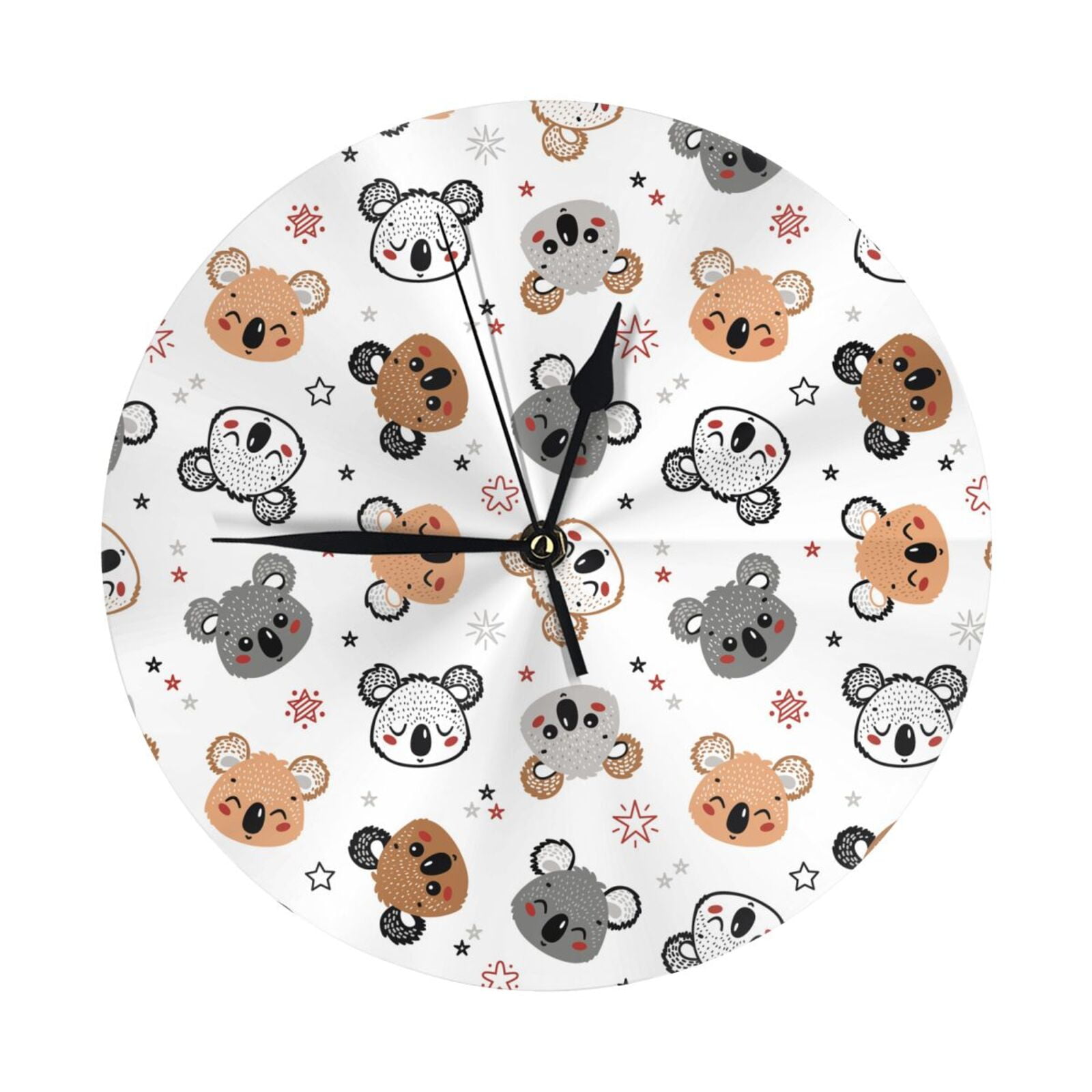 Wall Clock, Cute Koala Stars Doodle Wall Clocks Battery Operated Silent ...
