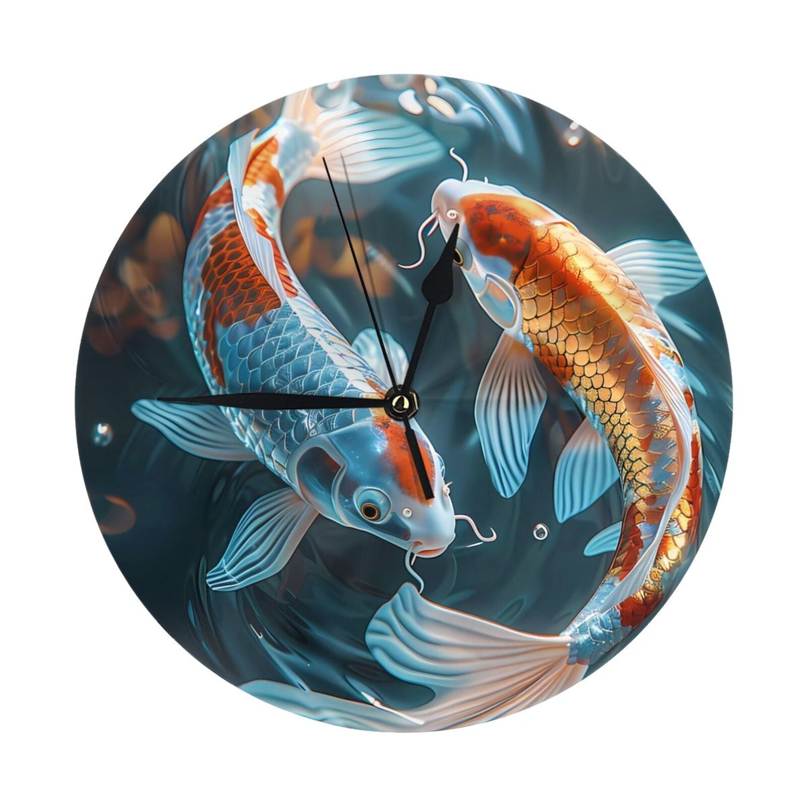 Wall Clock, Cute Koi Fish Serenity Wall Clocks Battery Operated Silent ...