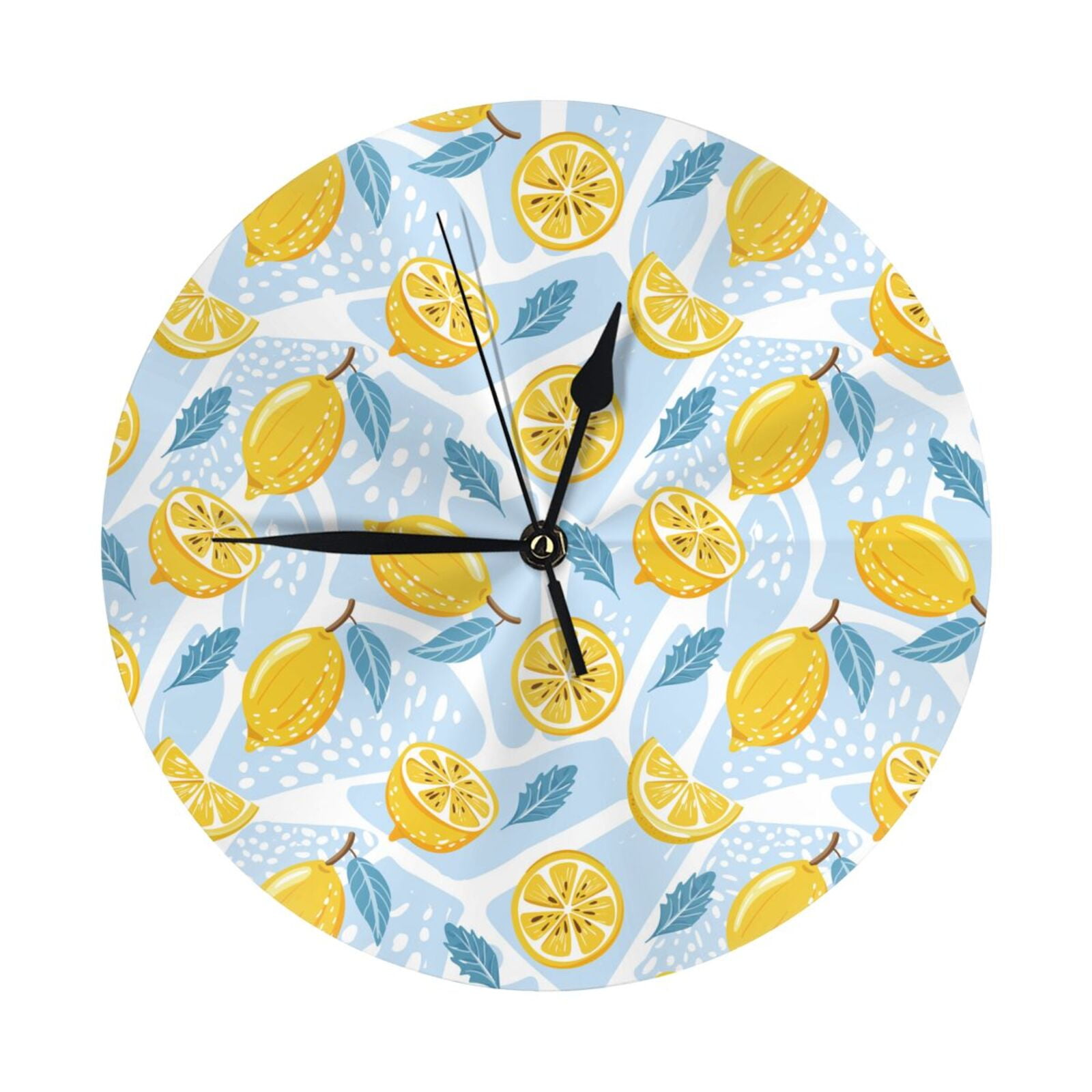 Wall Clock, Cute Lemon Ice Blue Wall Clocks Battery Operated Silent ...