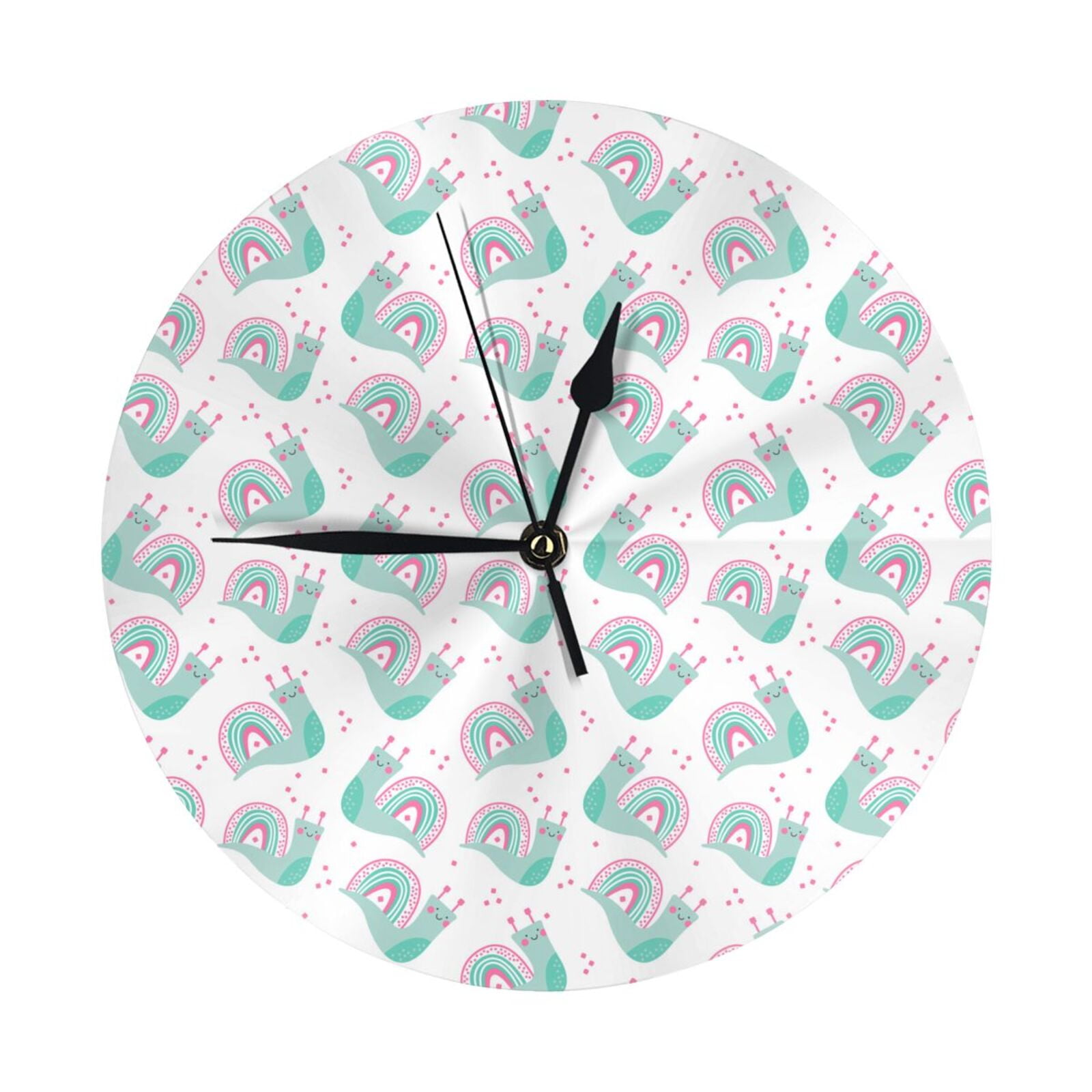 Wall Clock Cute Light Pink Green Snails Wall Clocks Battery Operated ...