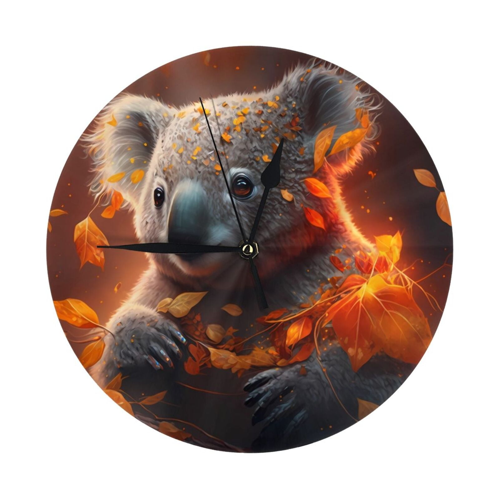 Wall Clock Cute Maple Leaf Koala Wall Clocks Battery Operated, Modern ...