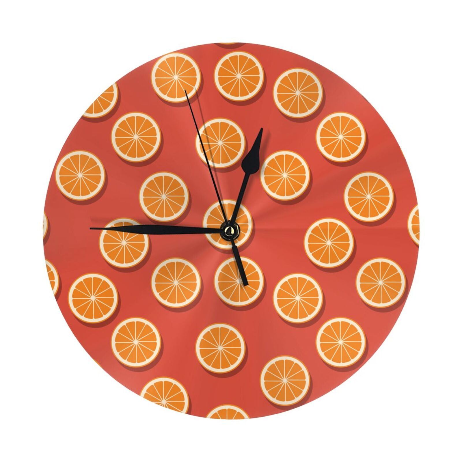 Wall Clock, Cute Orange Piece Red Wall Clocks Battery Operated Silent ...
