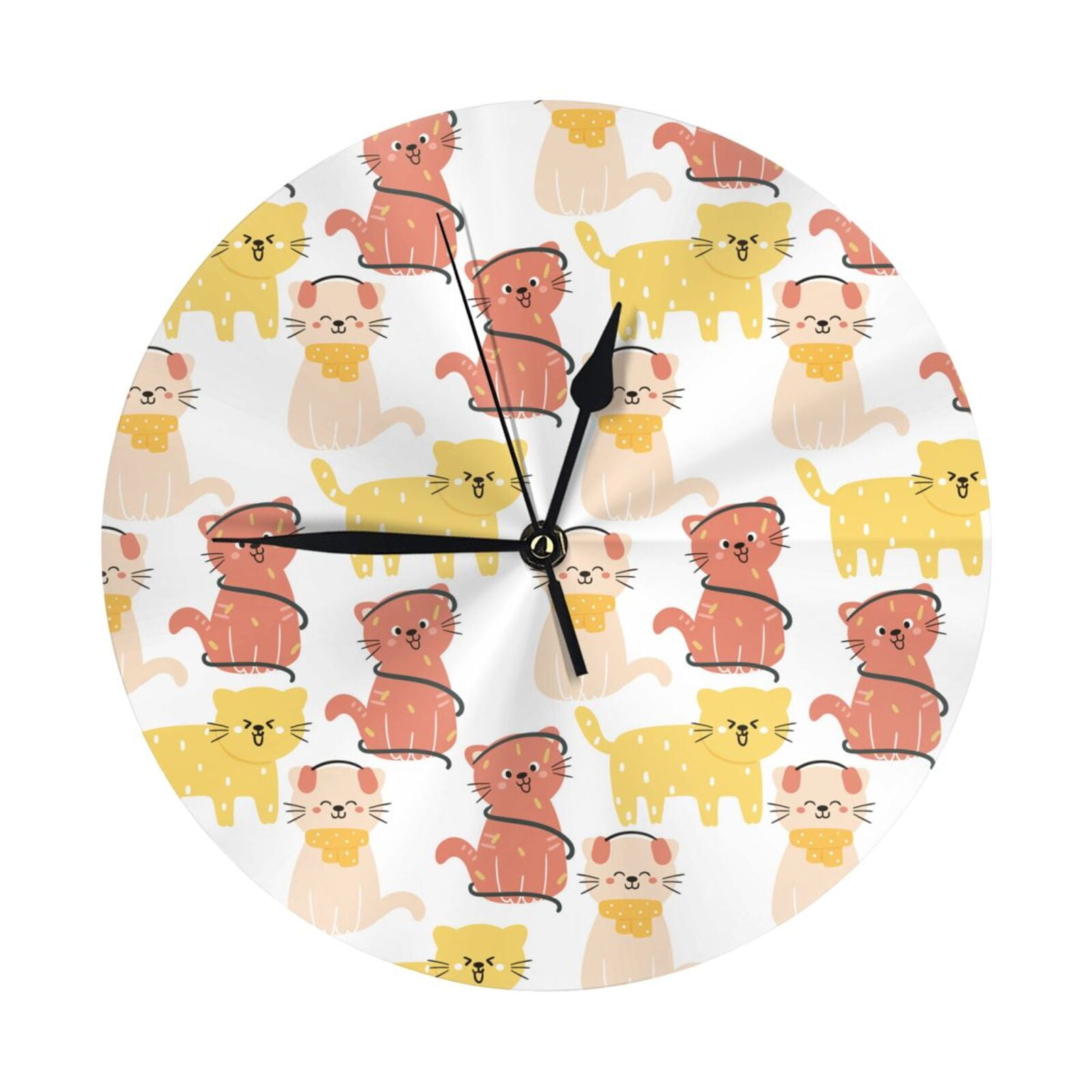 Wall Clock, Cute Painted Cartoon Cat Wall Clocks Battery Operated ...