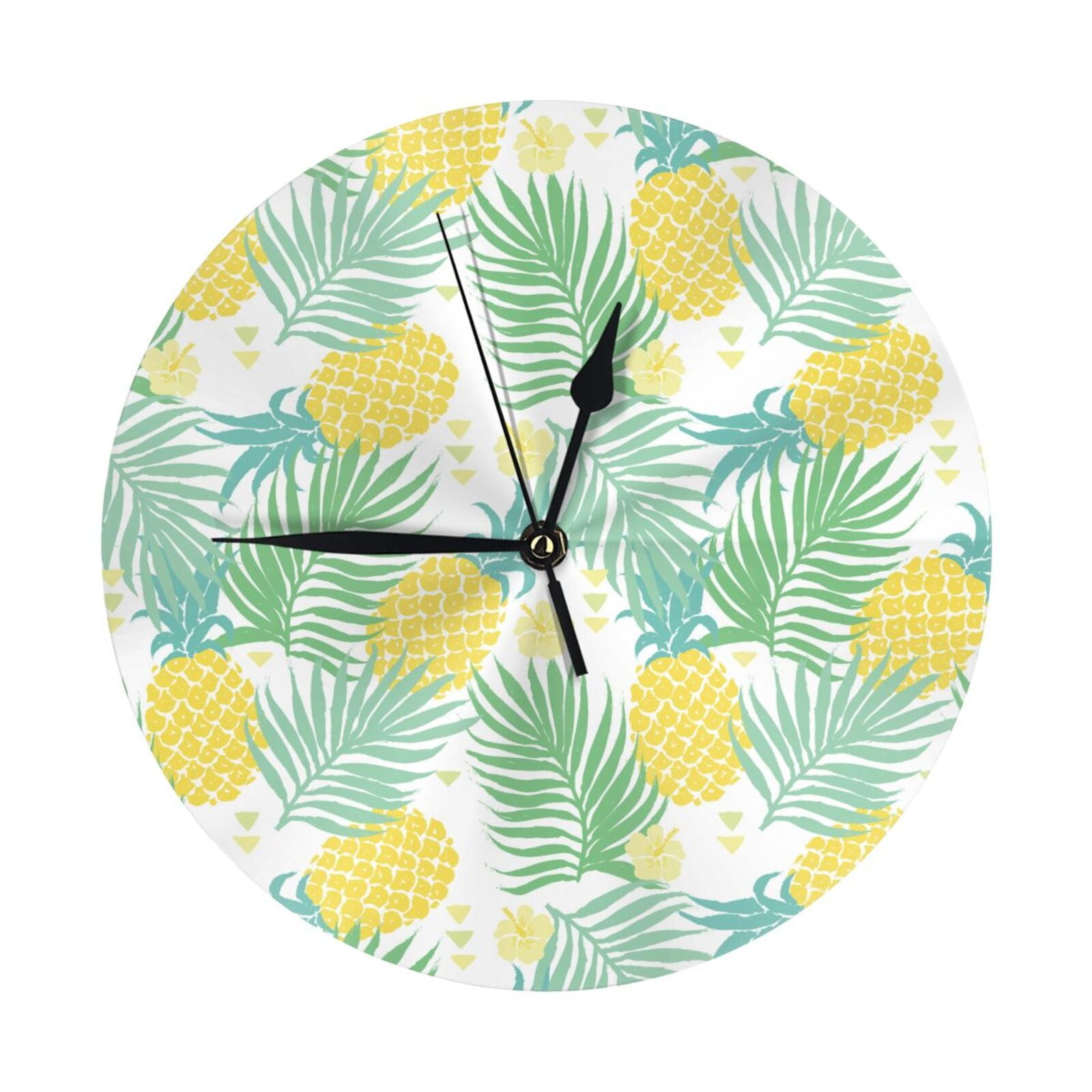 Wall Clock, Cute Pineapple Green Leaves Flower Wall Clocks Battery ...