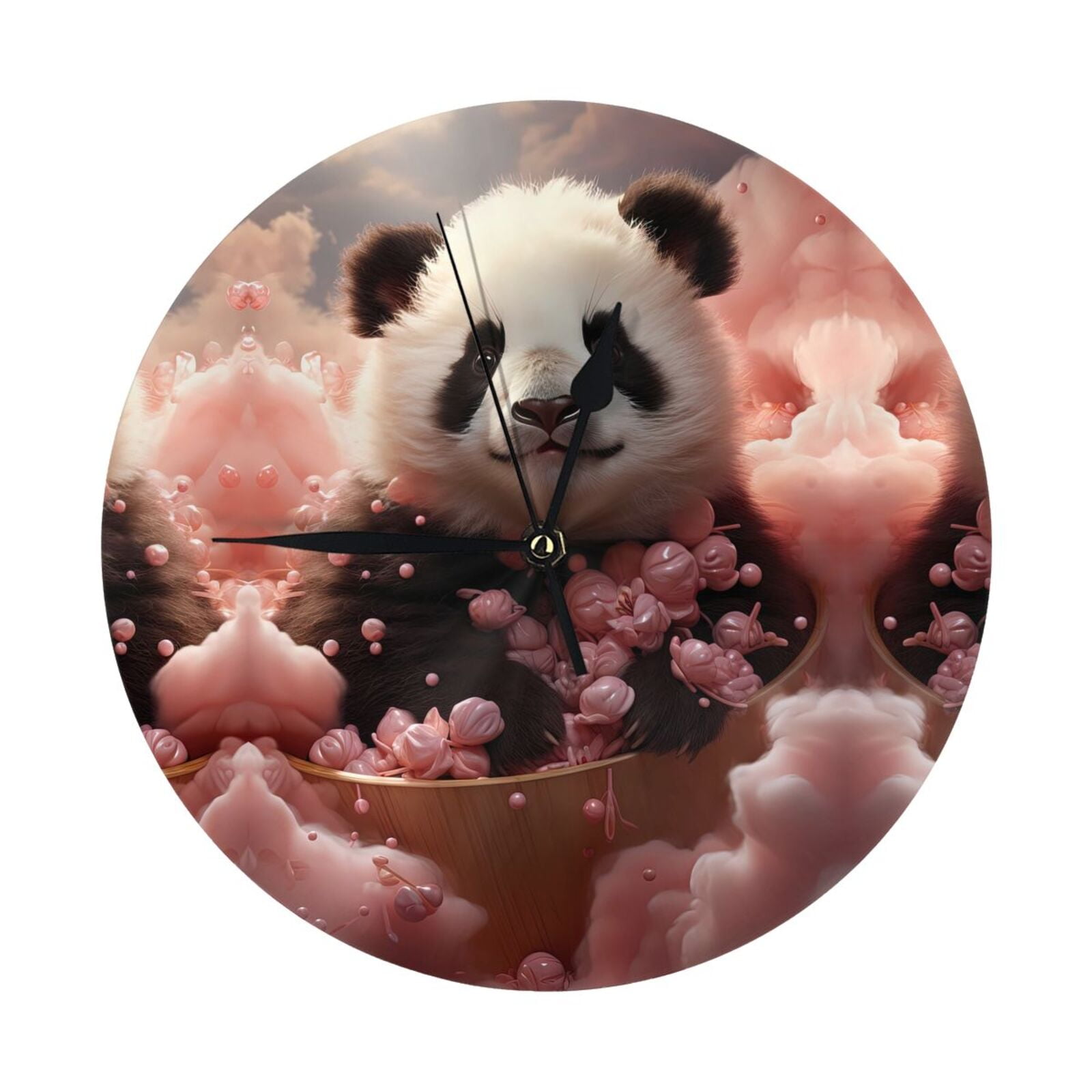 Wall Clock Cute Pink Cloud Panda Wall Clocks Battery Operated, Modern ...