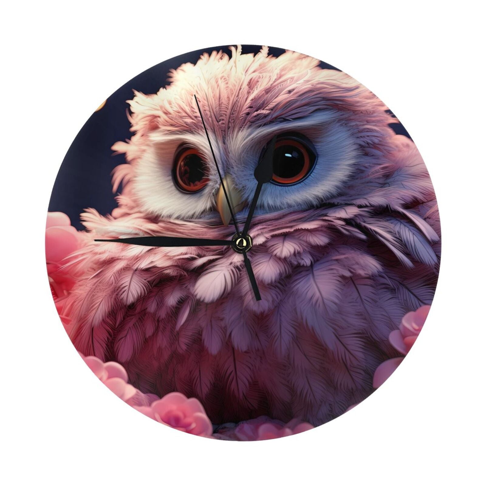 Wall Clock Cute Pink Flower Owl Wall Clocks Battery Operated, Modern ...