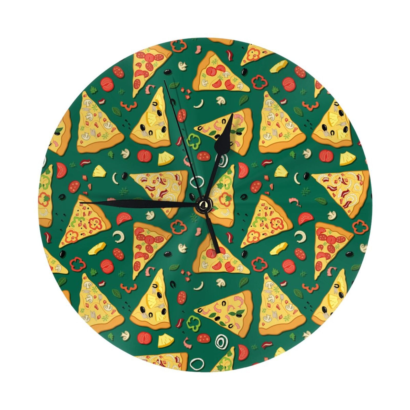 Wall Clock, Cute Pizza Food Wall Clocks Battery Operated Silent Kitchen ...