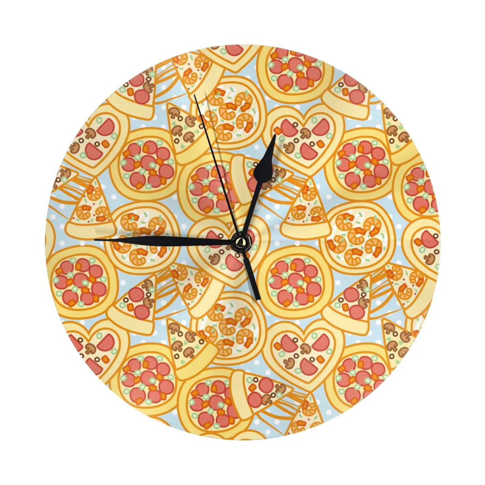 Wall Clock - Cute Pizza In Various 9.8 Inch Silent Non Ticking Modern Round Wall Clocks Battery ...