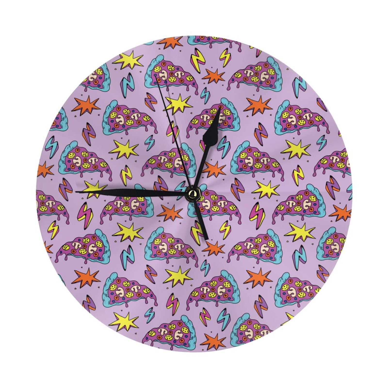 Wall Clock Cute Pizza Lightning Starry Sky Wall Clocks Battery Operated ...