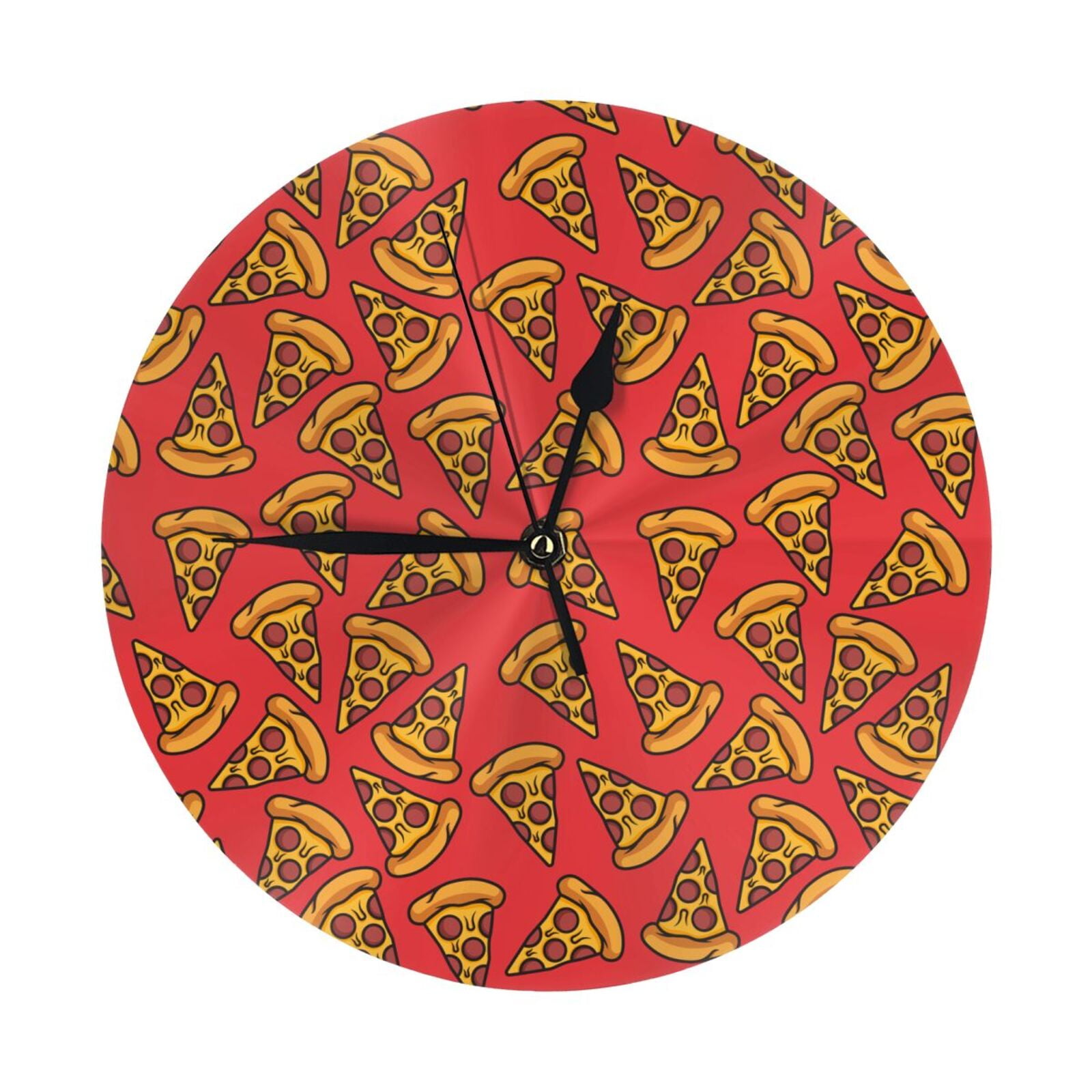 Wall Clock, Cute Pizza Red Wall Clocks Battery Operated Silent Kitchen ...
