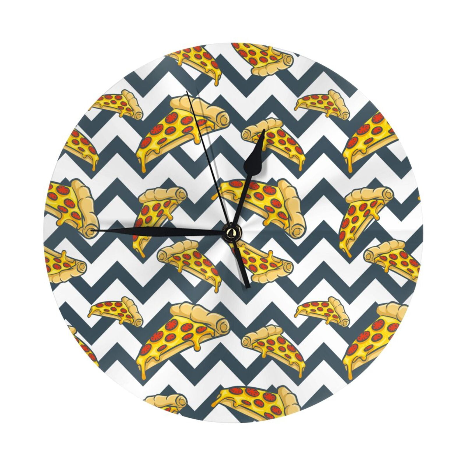 Wall Clock, Cute Pizza Wavy Lines Wall Clocks Battery Operated Silent ...