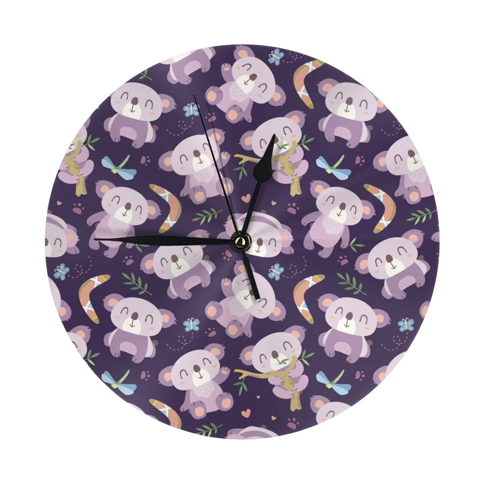 Wall Clock Cute Purple Koala Wall Clocks Battery Operated, Modern Wall ...