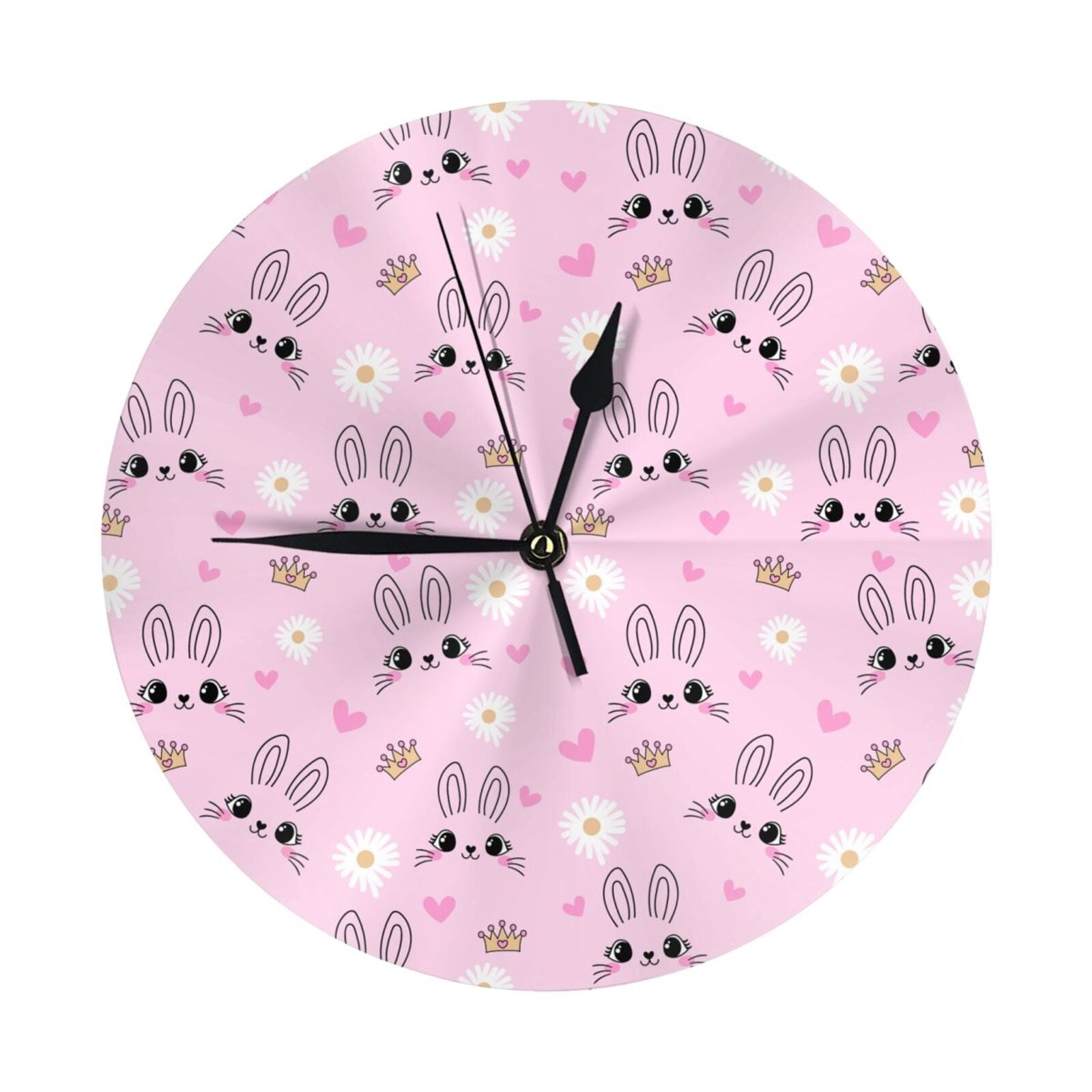 Wall Clock Cute Rabbit Love Flower Pink Wall Clocks Battery Operated ...