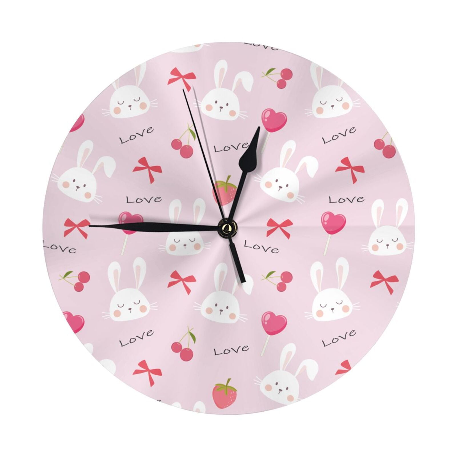 Wall Clock, Cute Rabbit Love Sugar Pink Wall Clocks Battery Operated ...