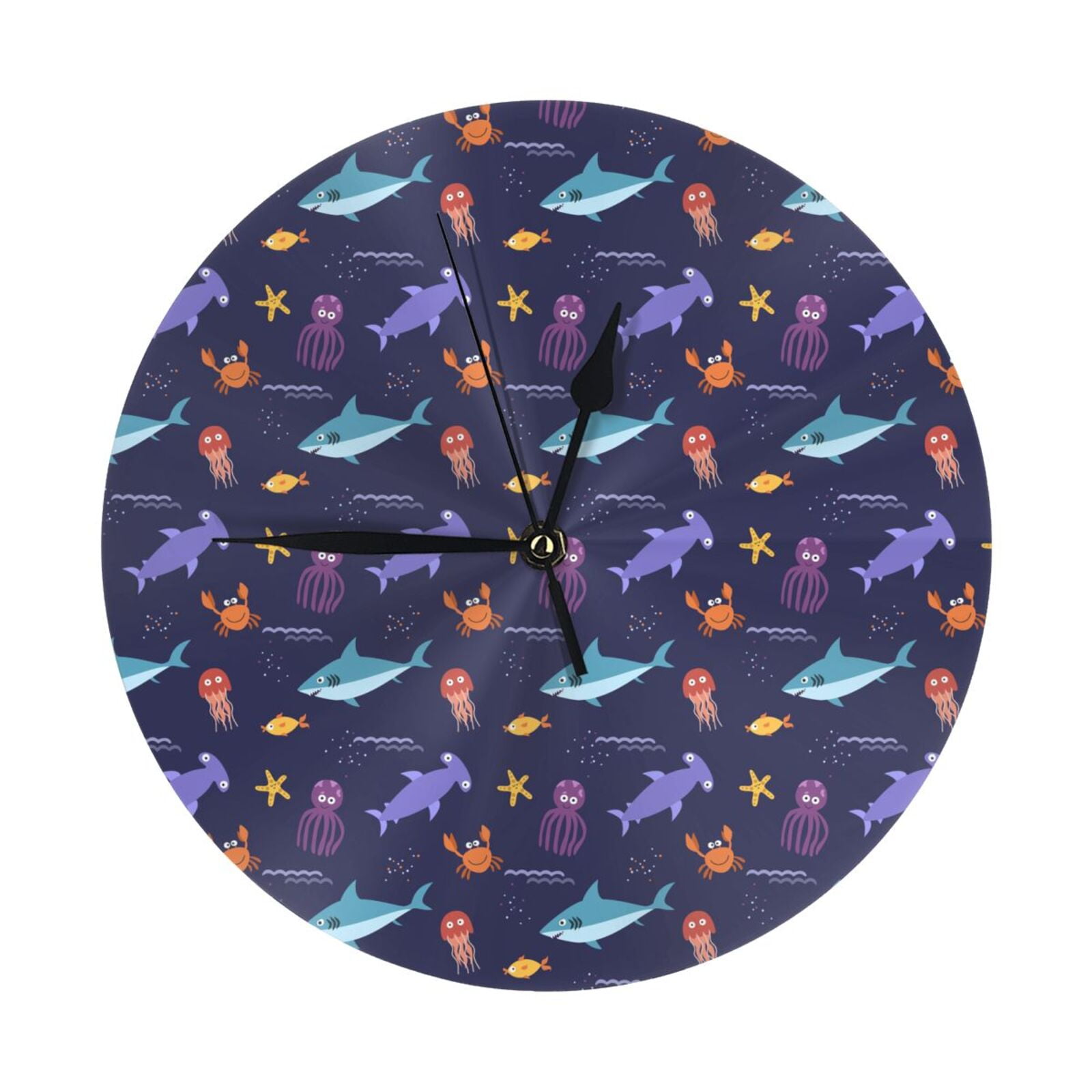 Wall Clock, Cute Shark Octopus Crab Starfish Wall Clocks Battery ...