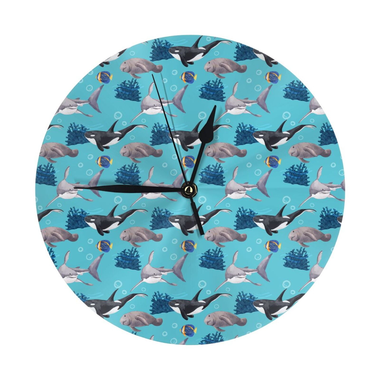 Wall Clock, Cute Shark Seal Whale Water Plant Wall Clocks Battery ...