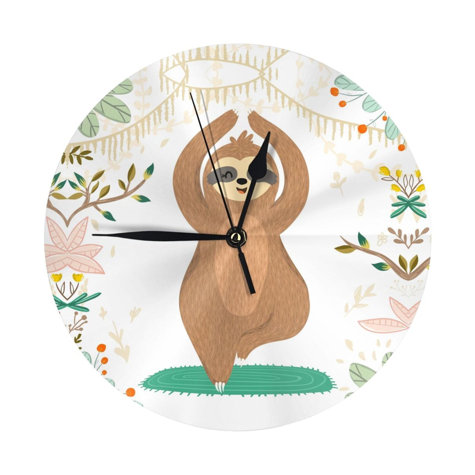 Wall Clock Cute Sloth In Yoga Pose Tree Wall Clocks Battery Operated ...