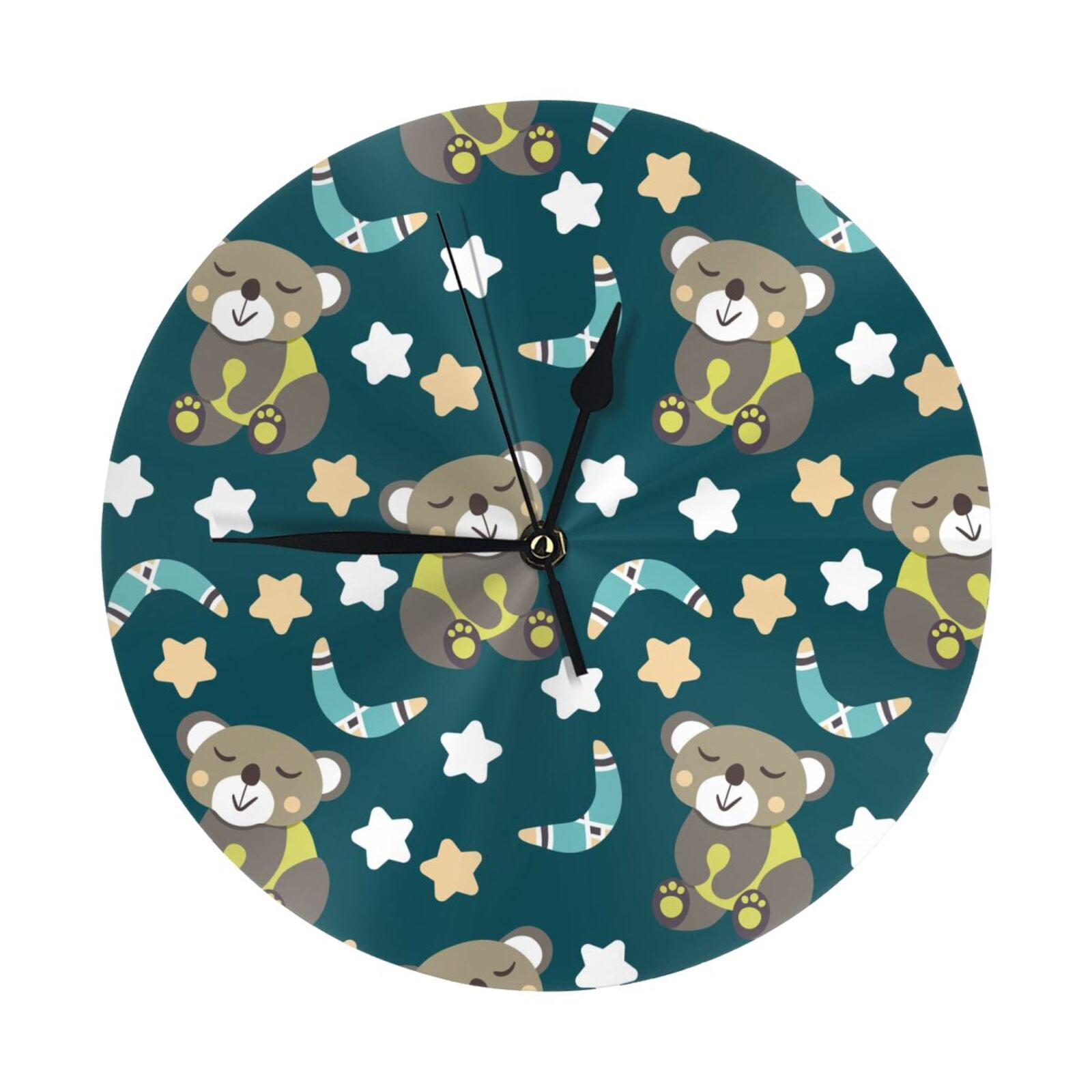 Wall Clock, Cute Star Bear Dark Green Wall Clocks Battery Operated ...