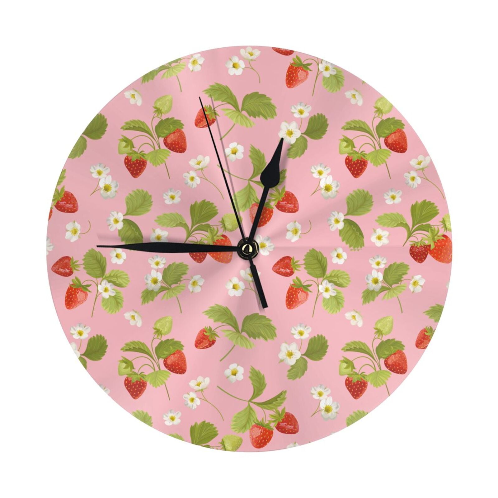 Wall Clock Cute Strawberry Bouquet Wall Clocks Battery Operated, Modern ...