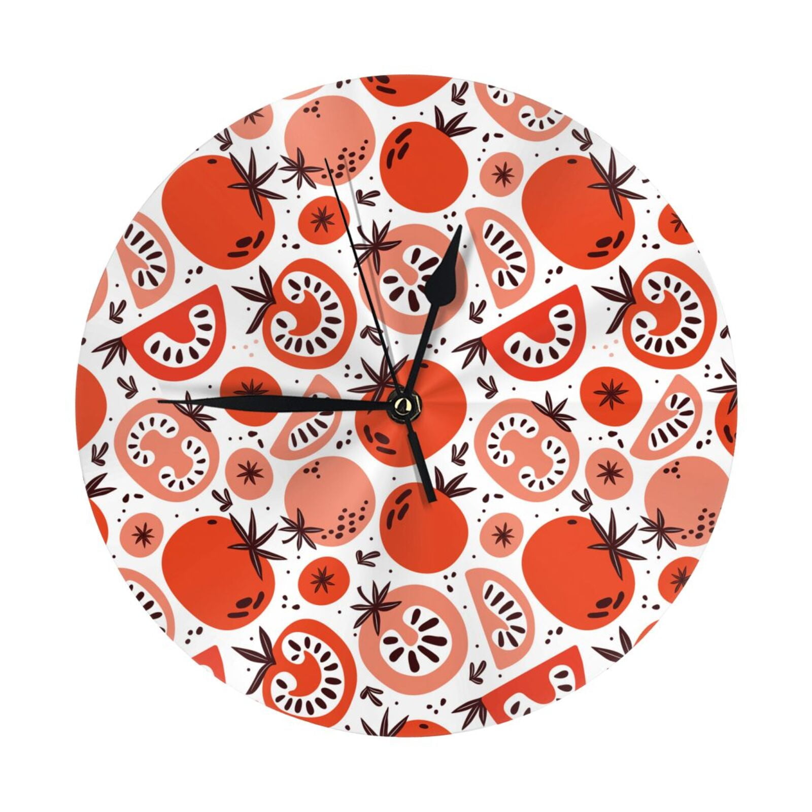 Wall Clock - Cute Tomato Interesting 9.8 Inch Silent Non Ticking Modern Round Wall Clocks ...
