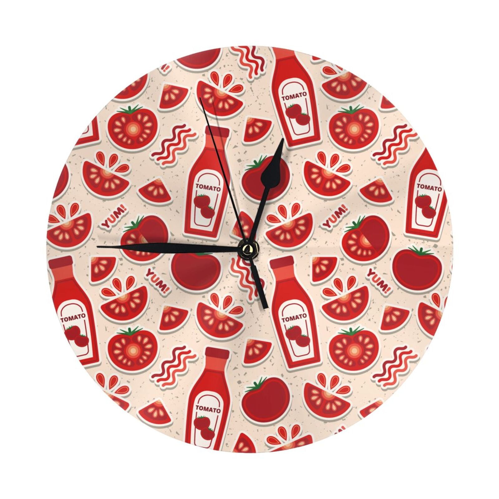 Wall Clock, Cute Tomato Ketchup Wall Clocks Battery Operated Silent ...