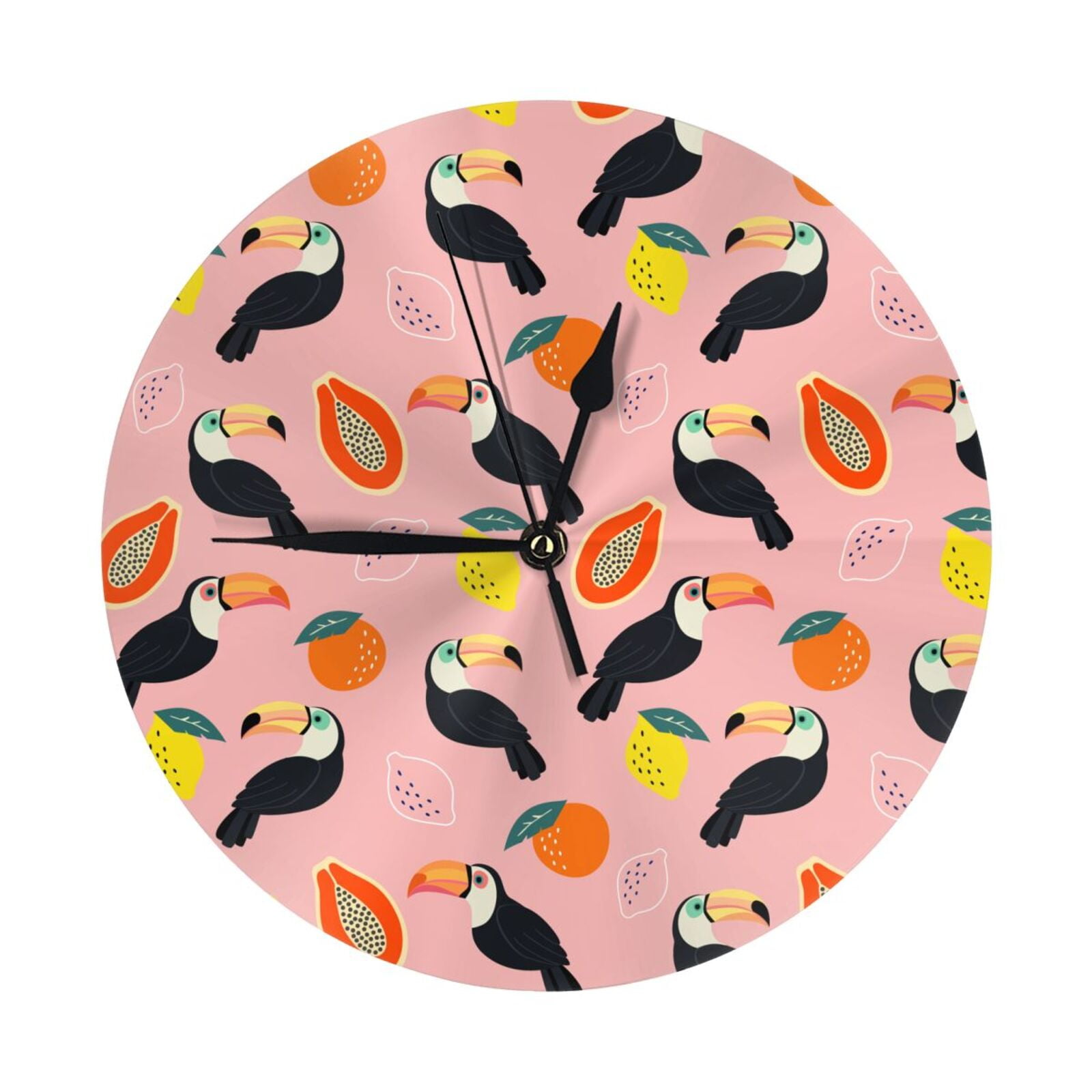 Wall Clock, Cute Toucan Lemon Papaya Orange Wall Clocks Battery ...