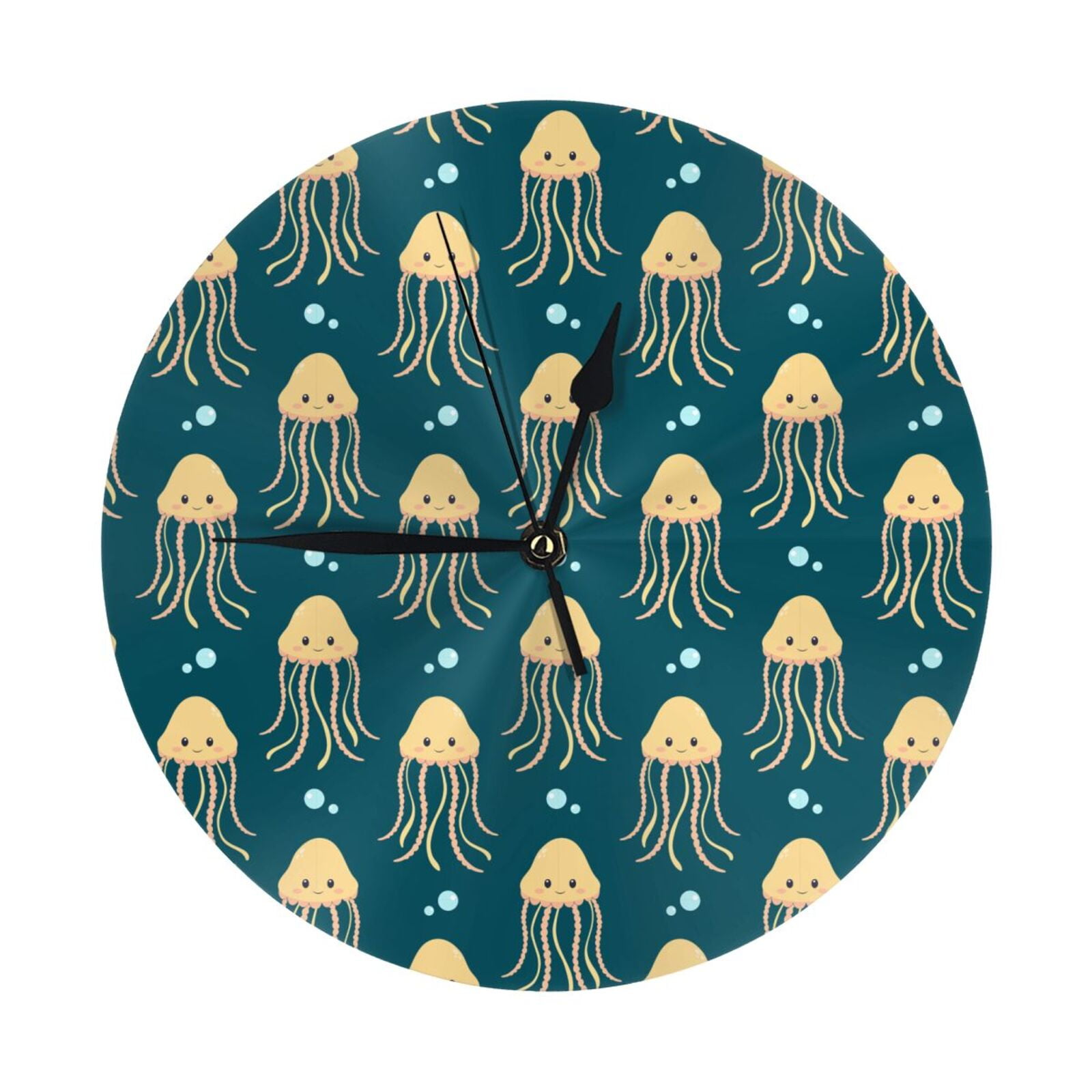 Wall Clock, Cute Yellow Jellyfish Wall Clocks Battery Operated Silent ...