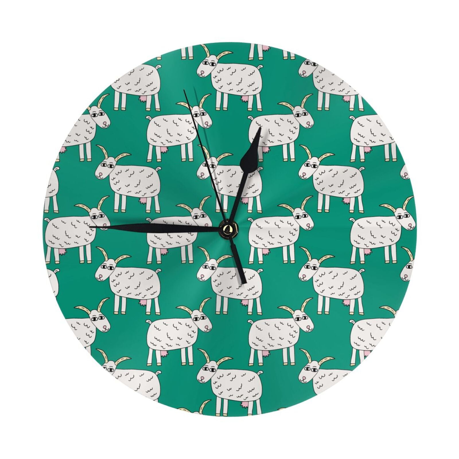 Wall Clock, Cute cartoon doodle goat green Wall Clocks Battery Operated ...
