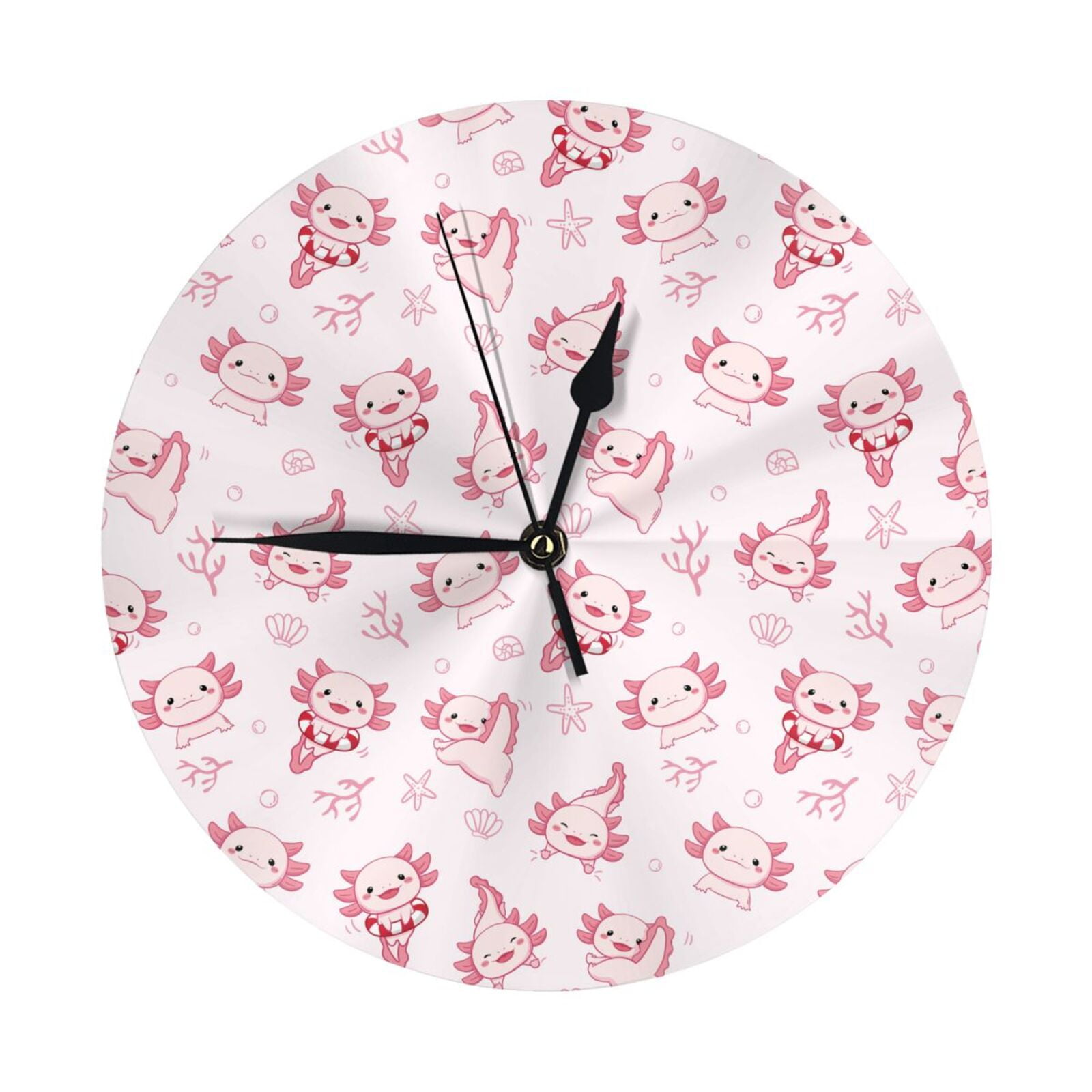 Wall Clock - Cute kawaii pink axolotl funny 9.8 Inch Silent Non Ticking ...