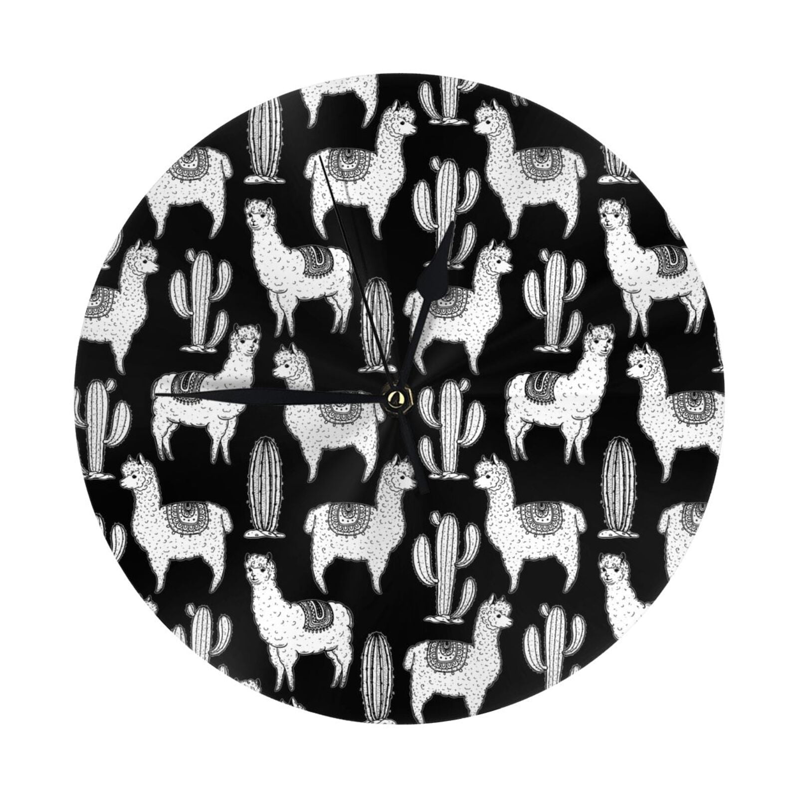 Wall Clock, Cute llamas cactus Alpaca black white Wall Clocks Battery ...