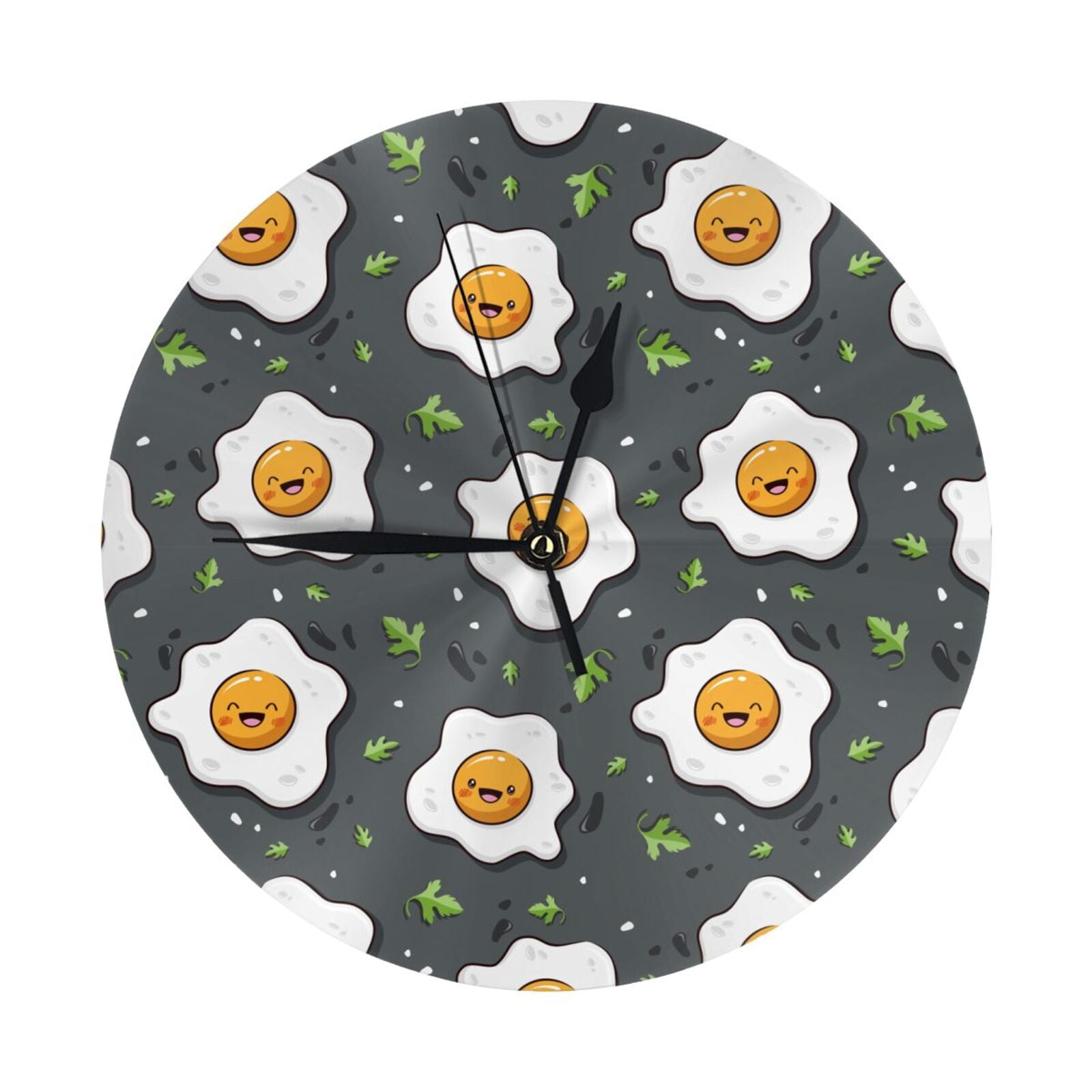 Wall Clock, Cute poached eggs Wall Clocks Battery Operated Silent ...