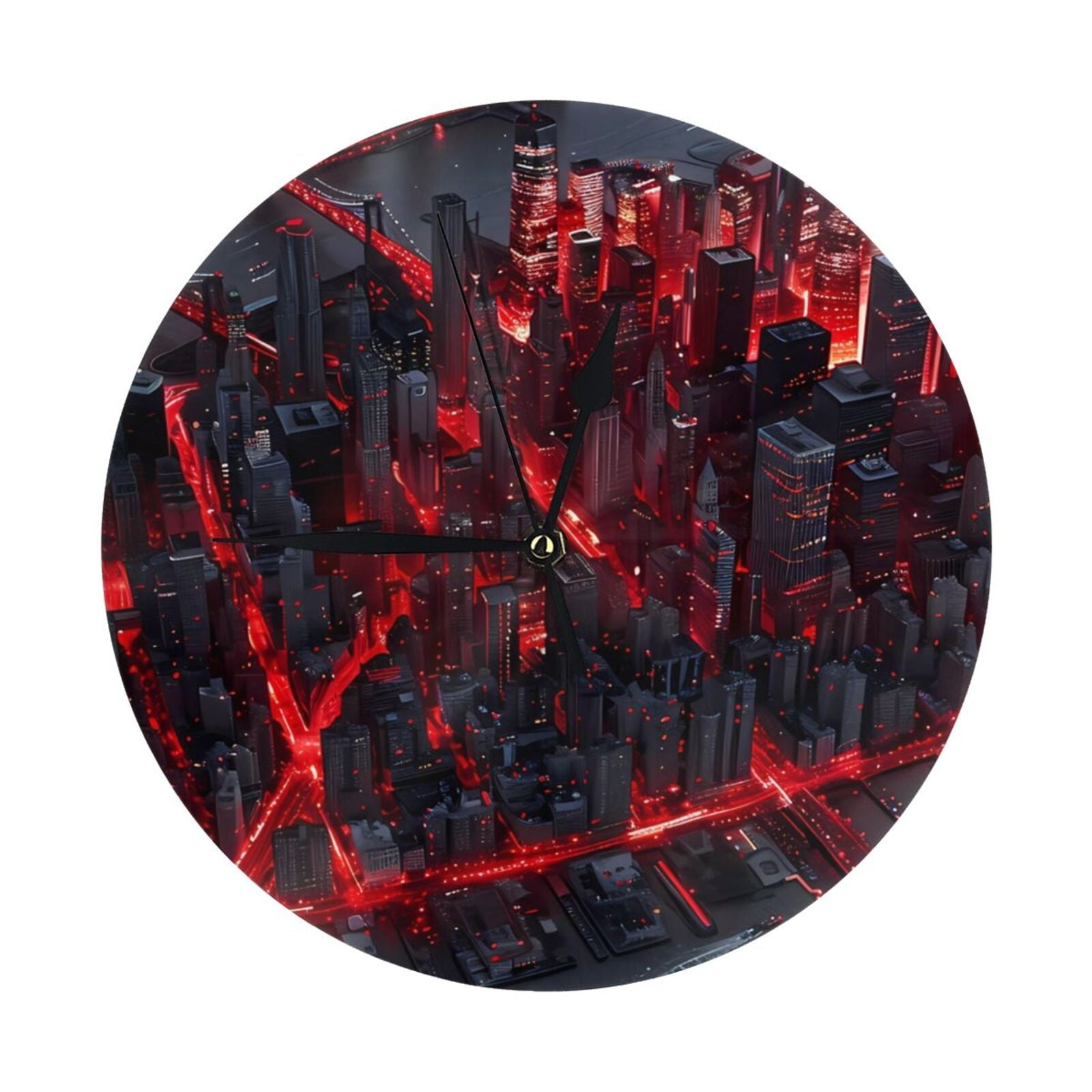 Wall Clock, Cyberpunk Cityscape Lights Wall Clocks Battery Operated ...