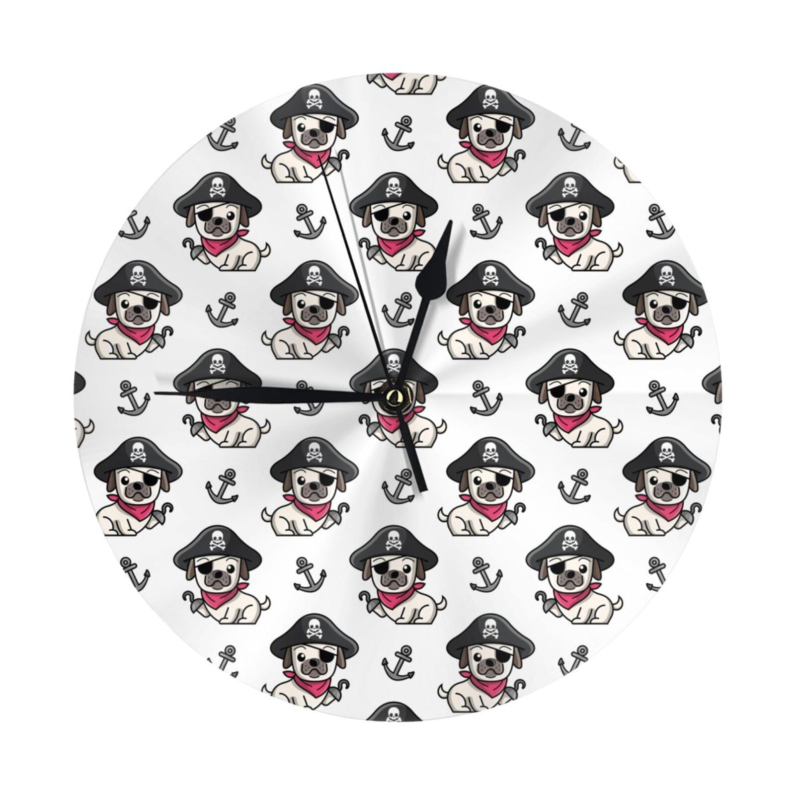 Wall Clock, DOG IS WEARING PIRATE COSTUME Wall Clocks Battery Operated ...