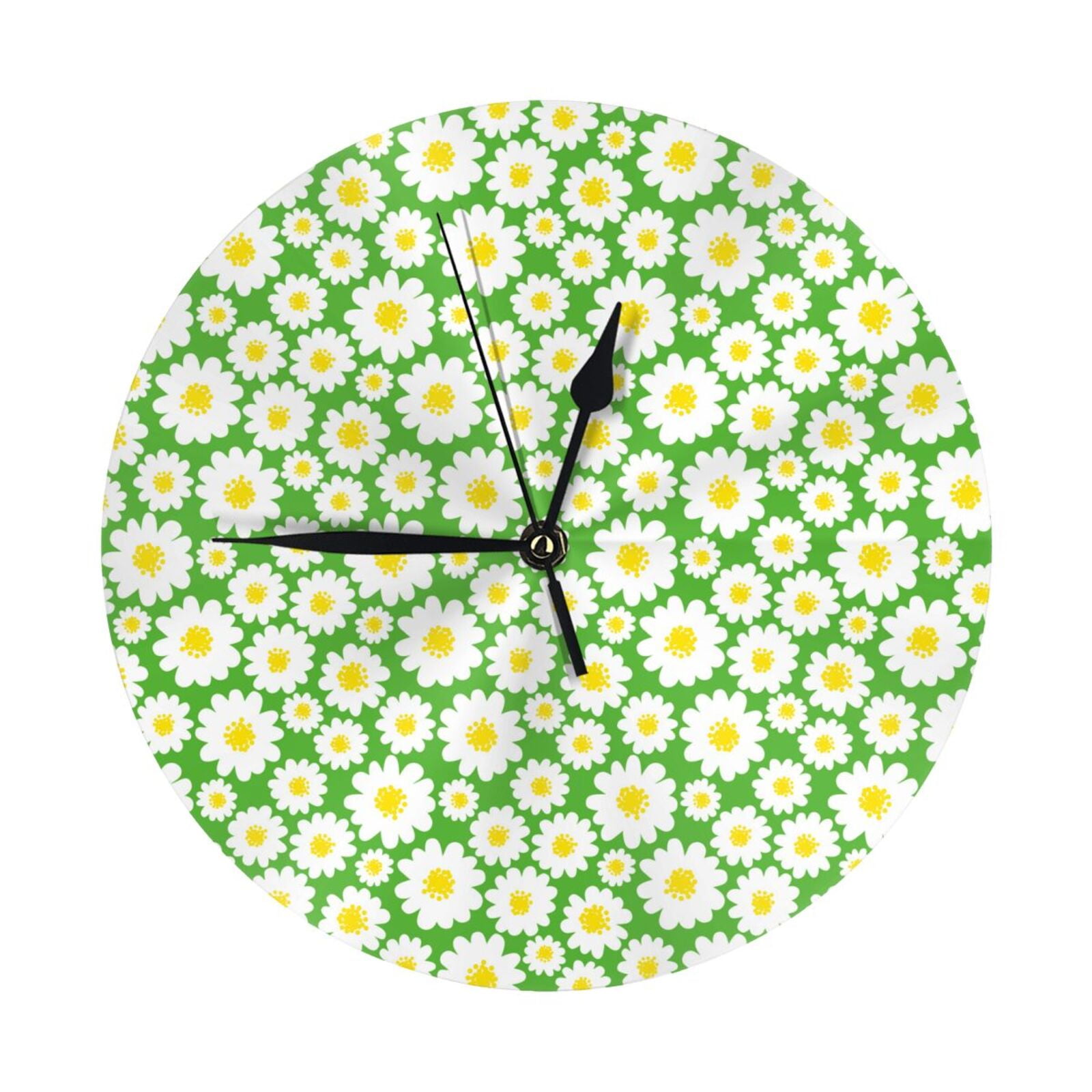 Wall Clock, Daisies Flowers Green Wall Clocks Battery Operated Silent ...