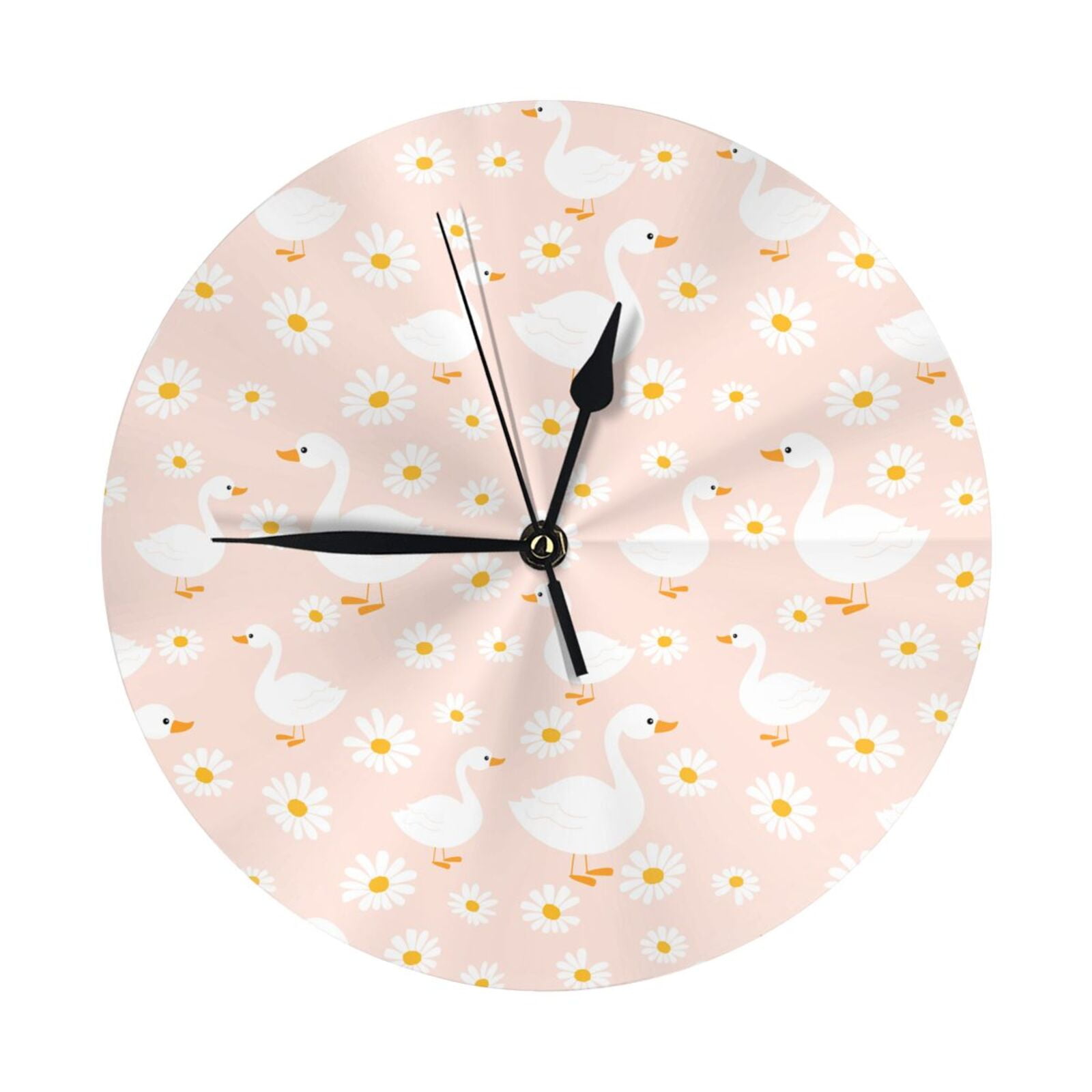 Wall Clock, Daisy Cute Duck Pink Wall Clocks Battery Operated Silent ...