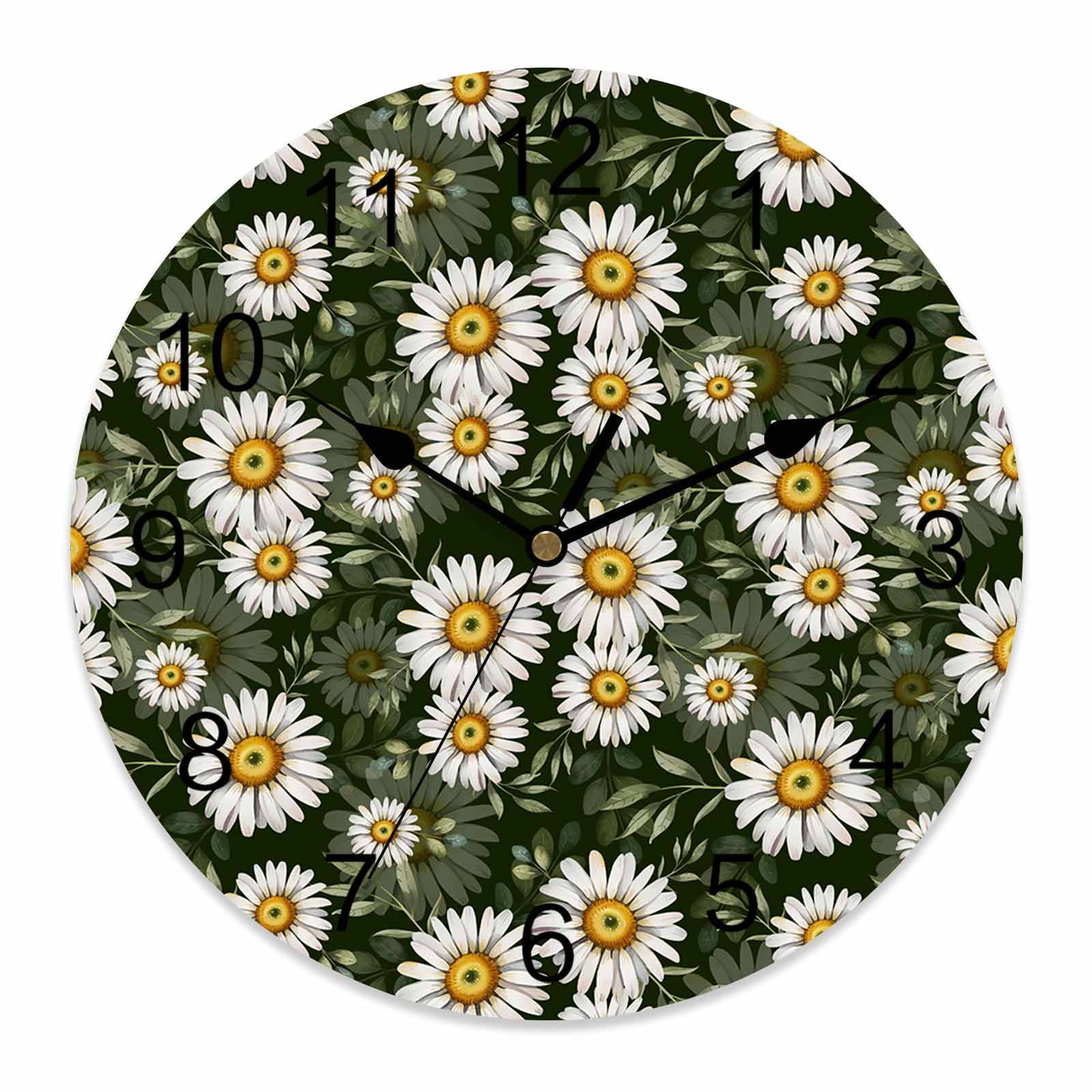 Wall Clock Daisy Flower Clocks PVC Silent Non-Ticking Battery Operated ...