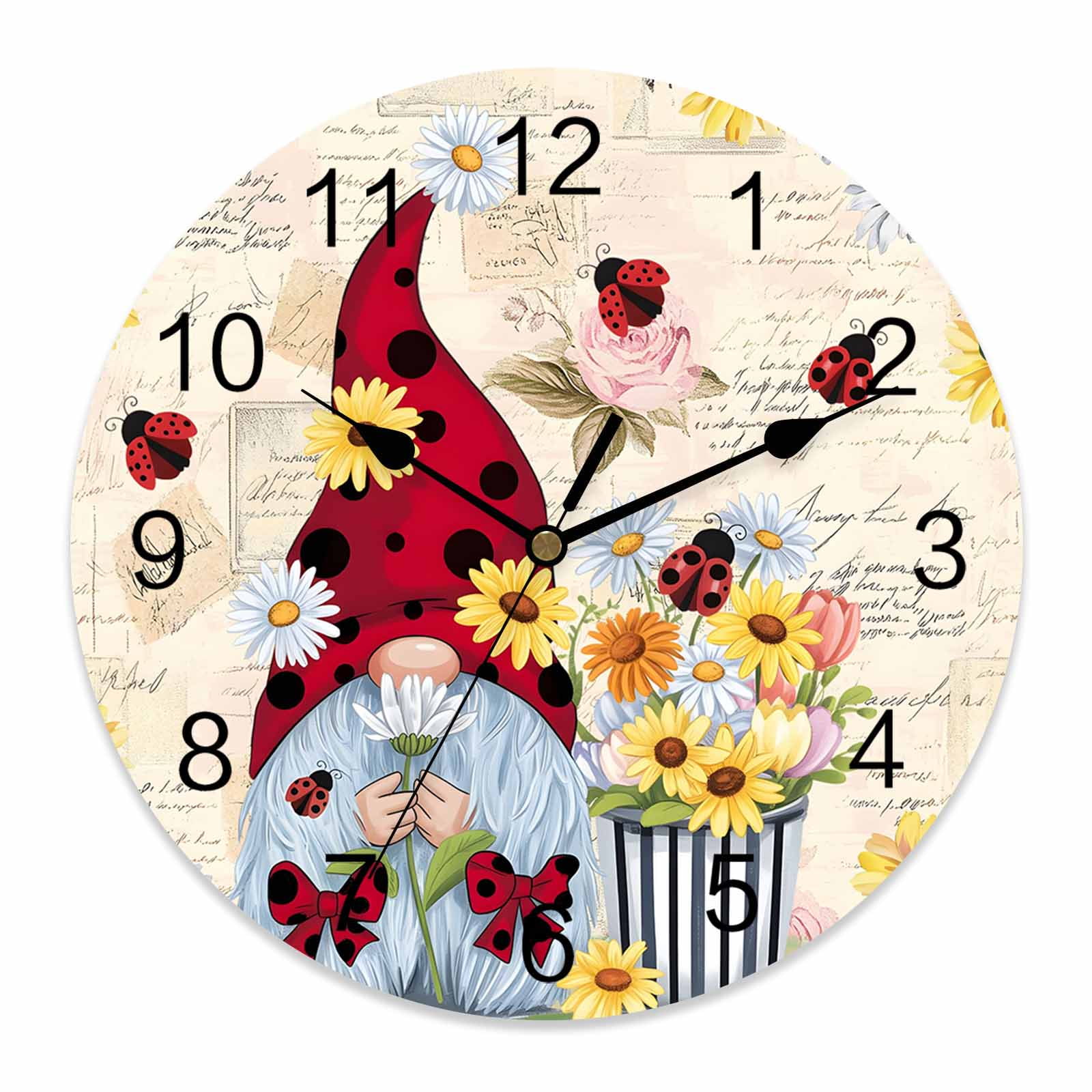 Wall Clock Daisy Gnome Clocks PVC Silent Non-Ticking Battery Operated ...