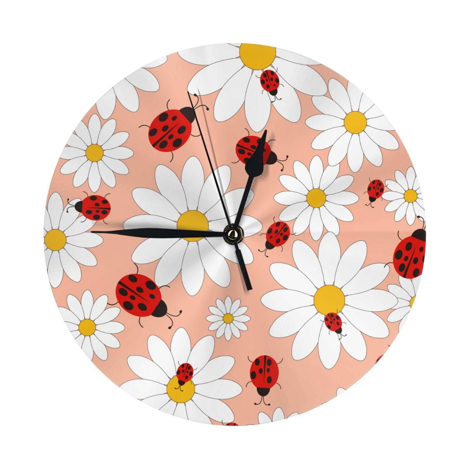 Wall Clock Daisy and Ladybug Wall Clocks Battery Operated, Modern Wall ...