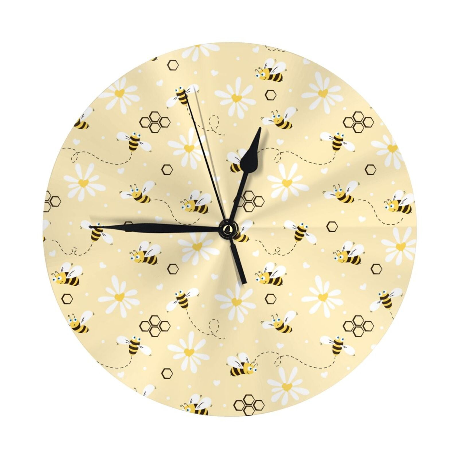 Wall Clock - Daisy bee yellow cute cartoon 9.8 Inch Silent Non Ticking ...