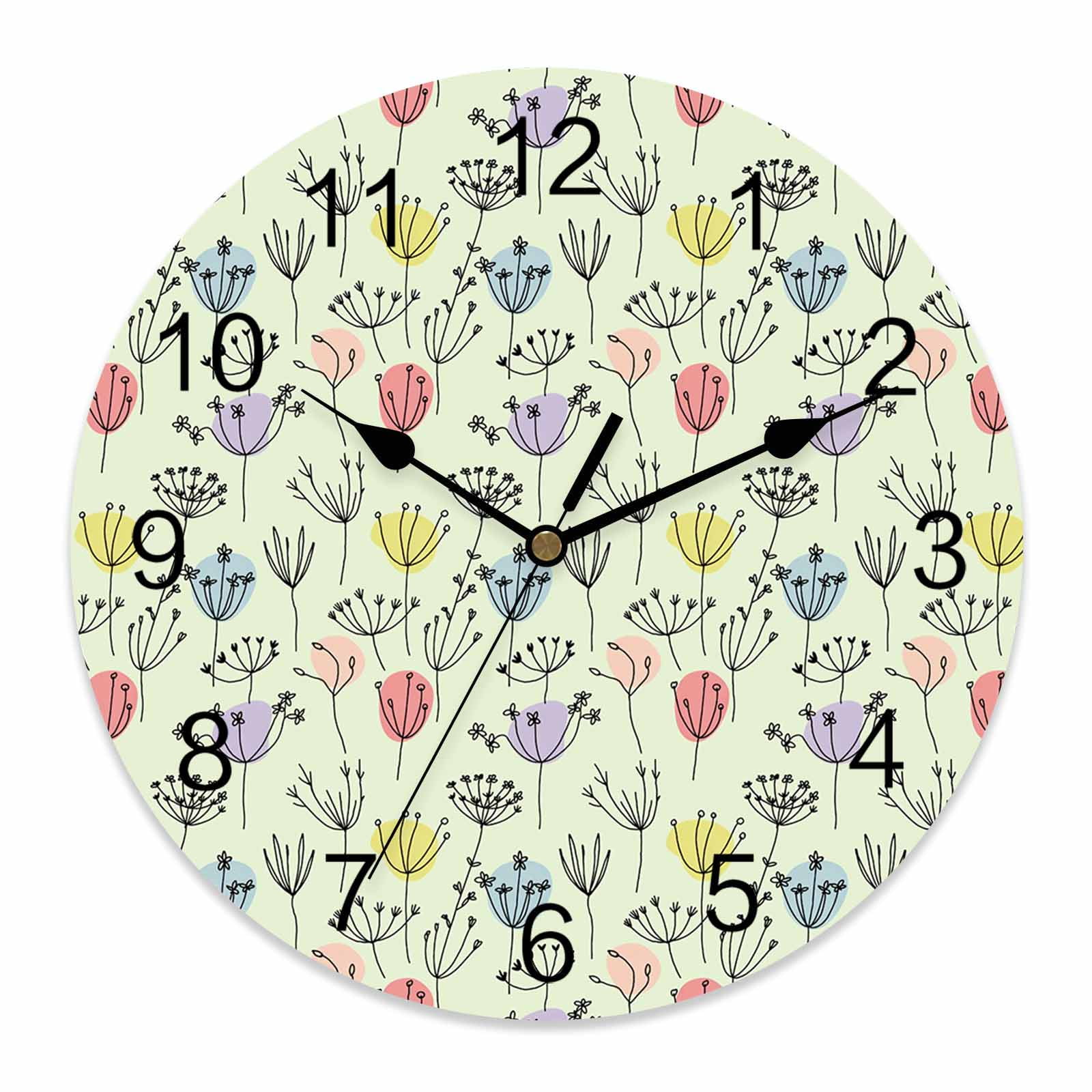 Wall Clock Dandelion Clocks PVC Silent Non-Ticking Battery Operated ...