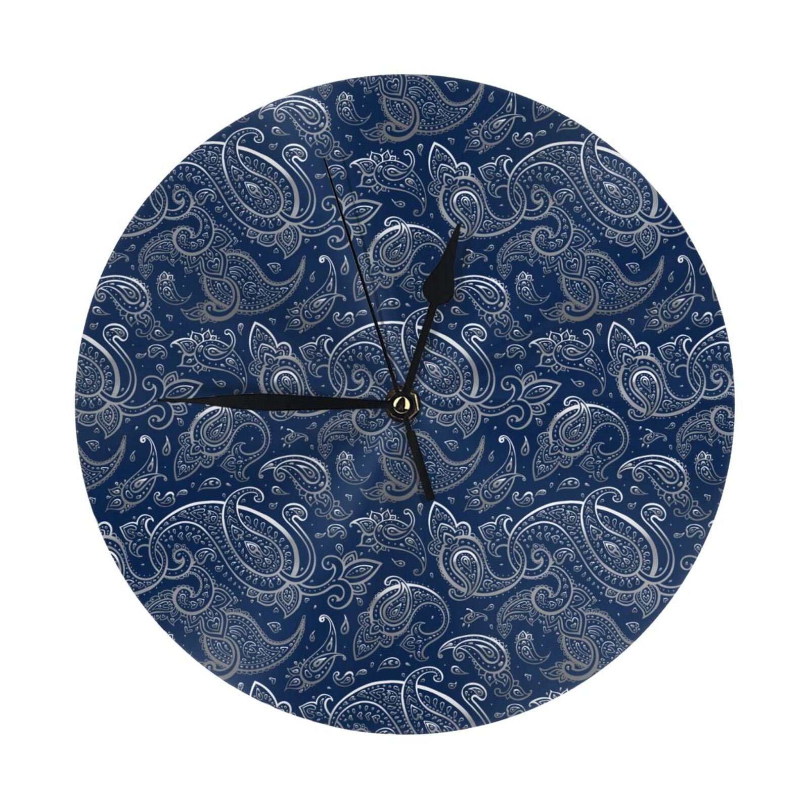 Wall Clock Dark Blue Paisley Wall Clocks Battery Operated, Modern Wall ...